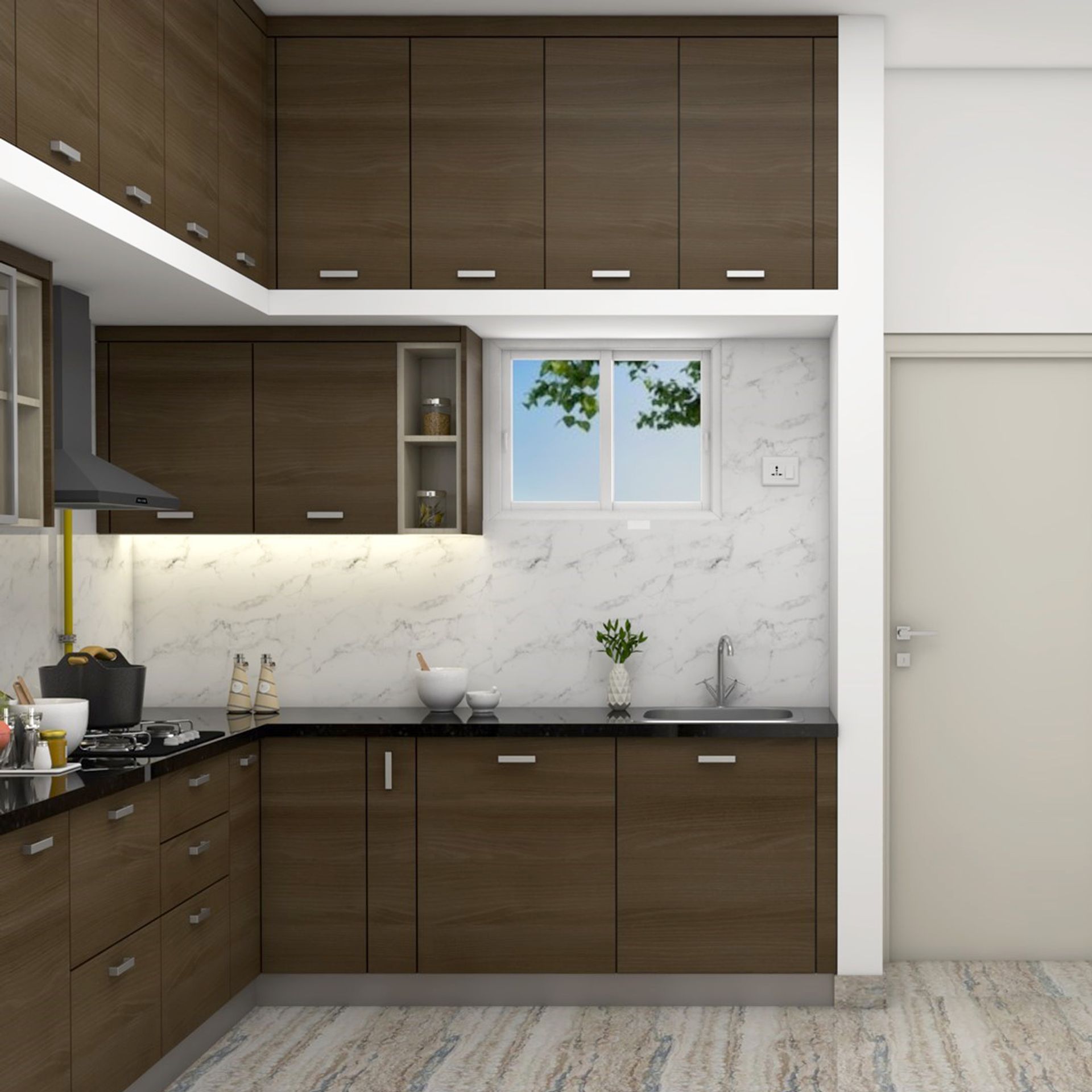 Compact Kitchen Design With Wooden Cabinets | Livspace