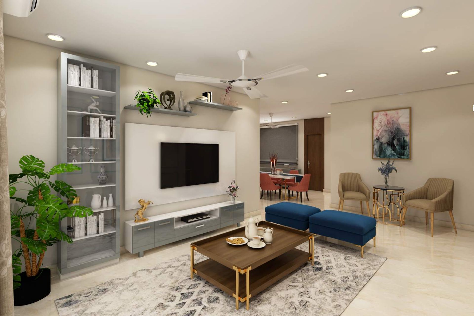 Convenient Spacious Modern Styled Living Room Design| Livspace