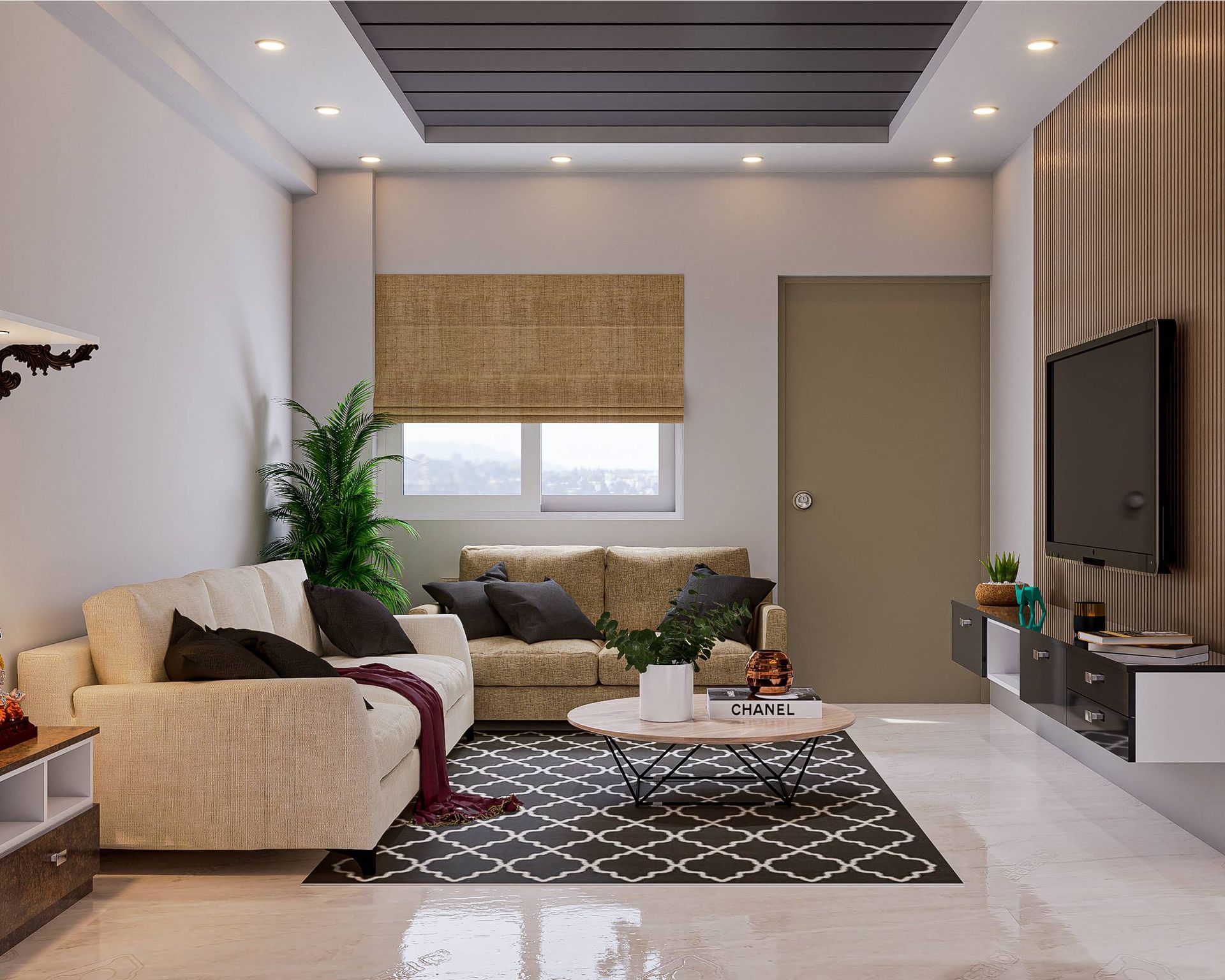 Spacious Subtle Living Room Design | Livspace