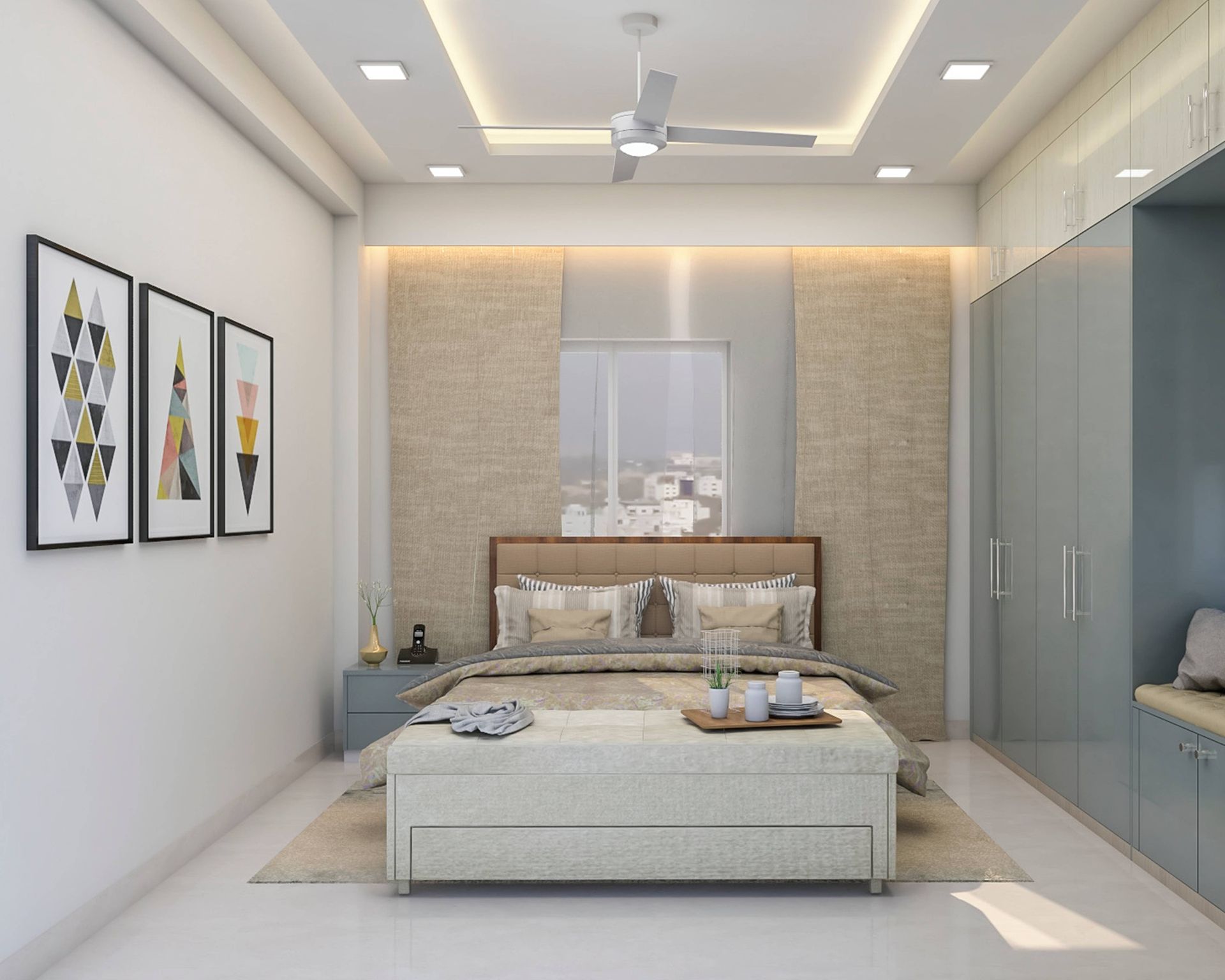Modern Master Bedroom Design With Storage Bench | Livspace