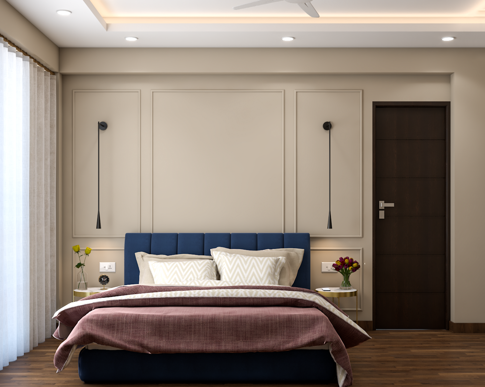 Contemporary Master Bedroom With Cosy Beige Colour Theme | Livspace