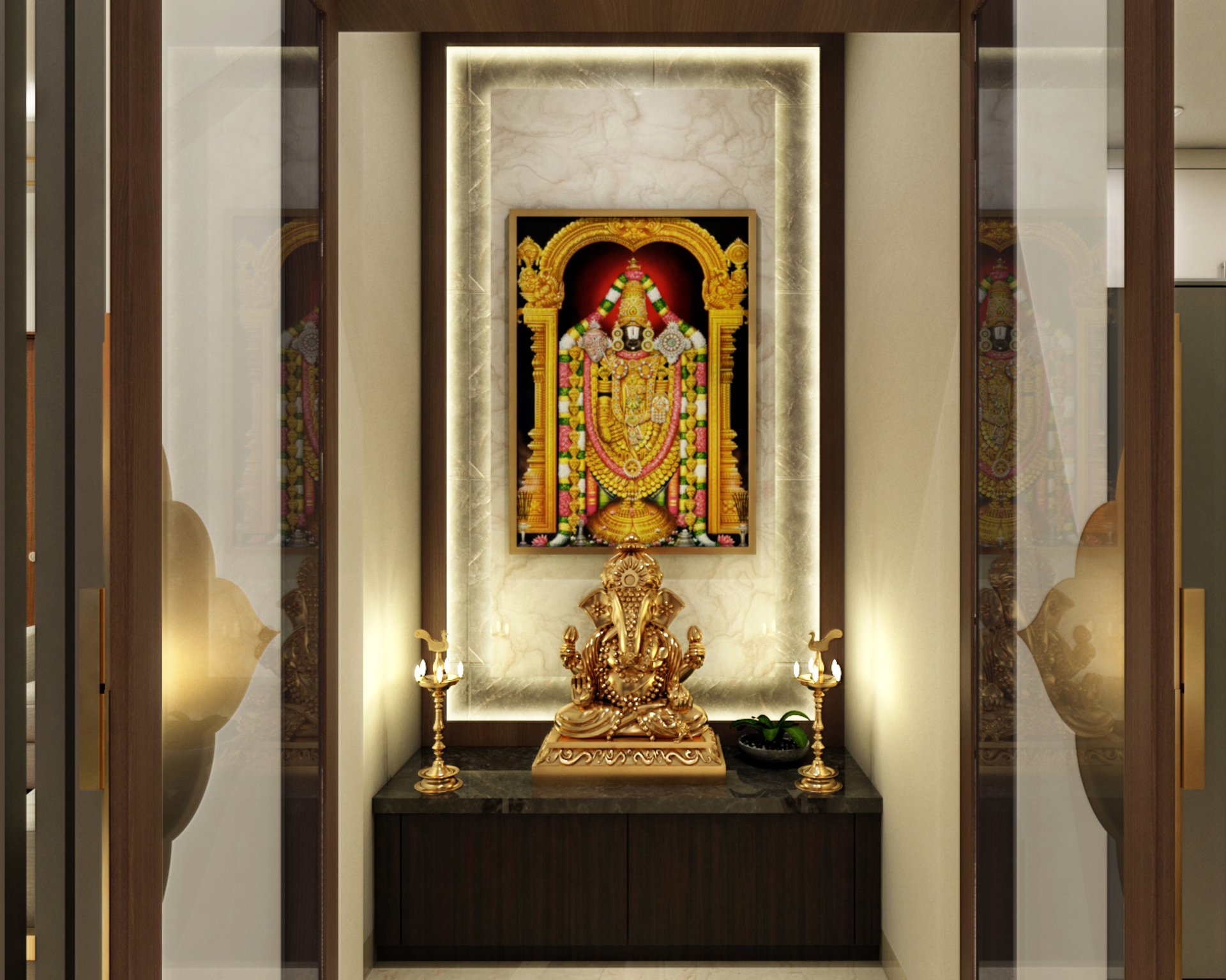 Spacious Pooja Room Design With Storage | Livspace