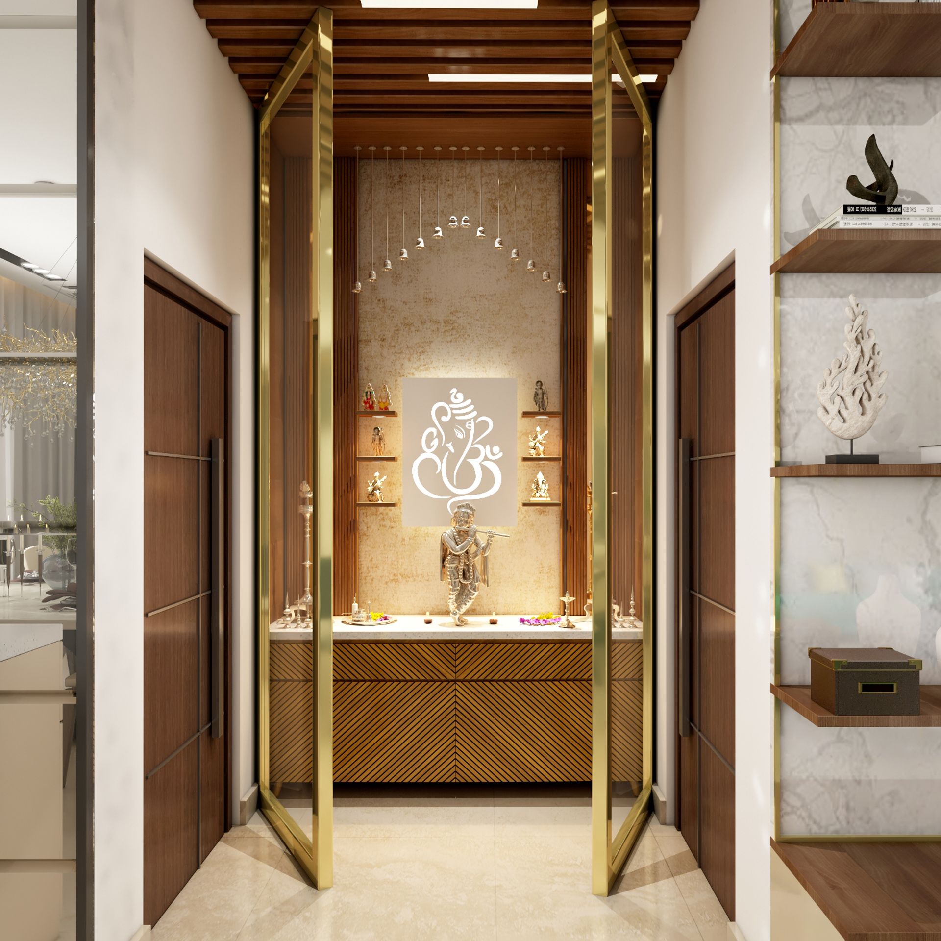 Convenient Contemporary Compact Sized Mandir Design | Livspace