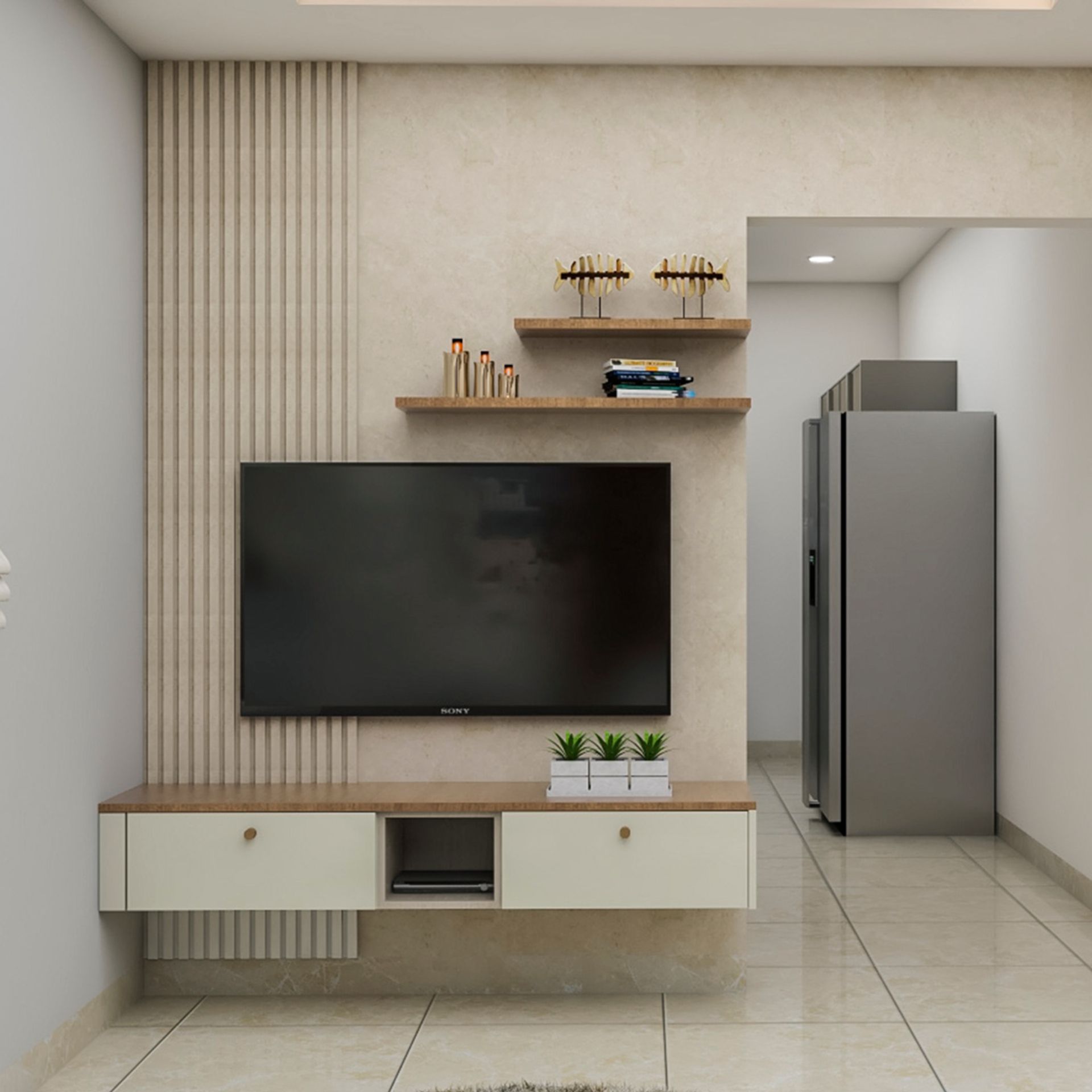 Wall-Mounted Spacious Modern TV Unit Design Idea | Livspace