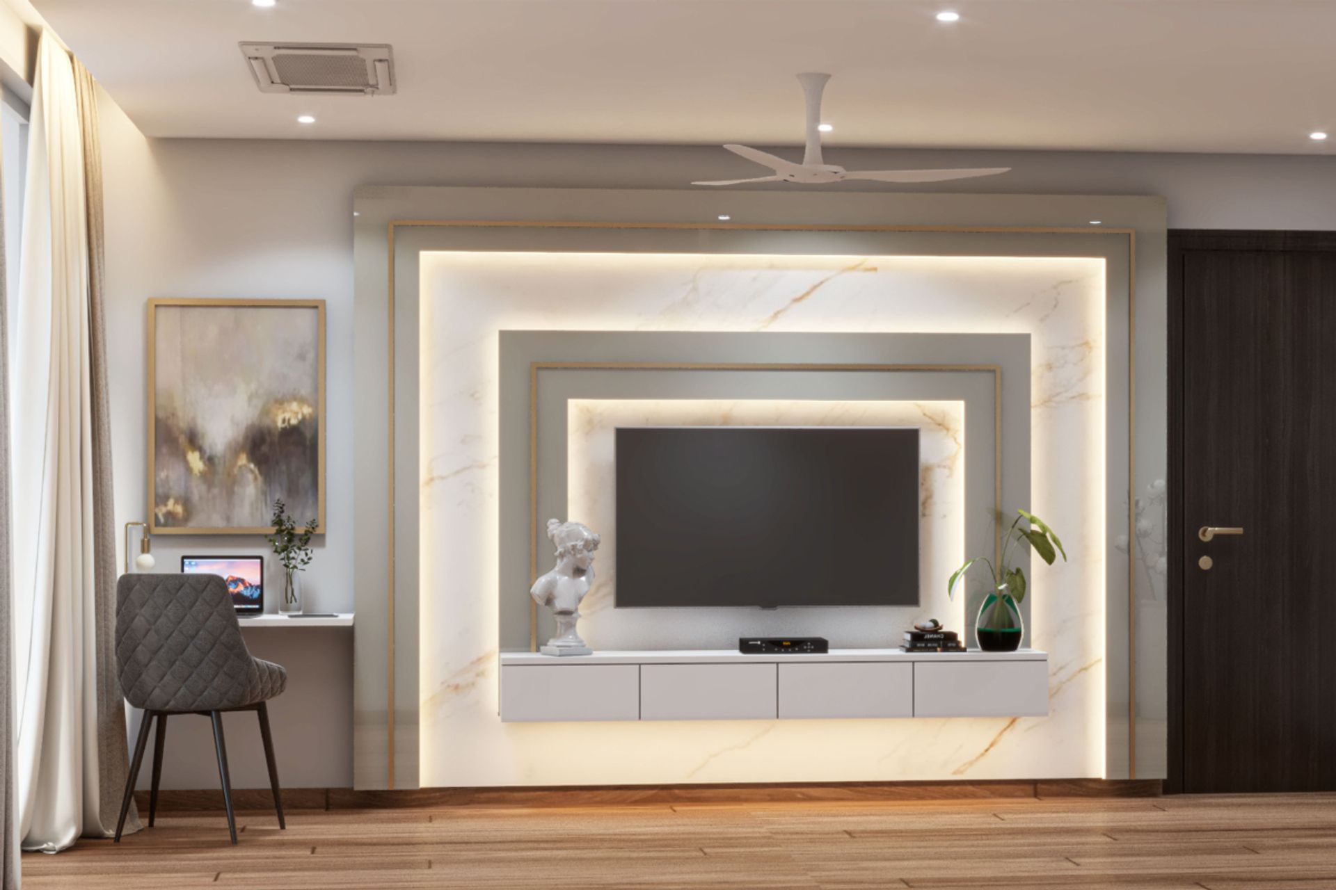 Low Maintenance Contemporary Styled Spacious TV Unit Design | Livspace