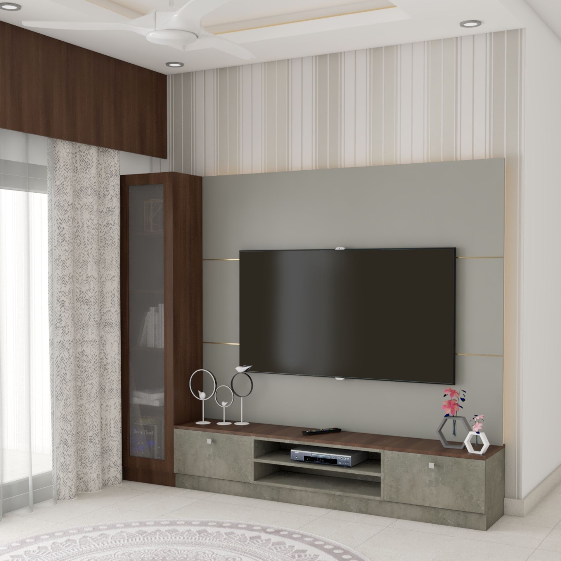Compact Sized Modern Themed Low Maintenance TV Unit Design | Livspace