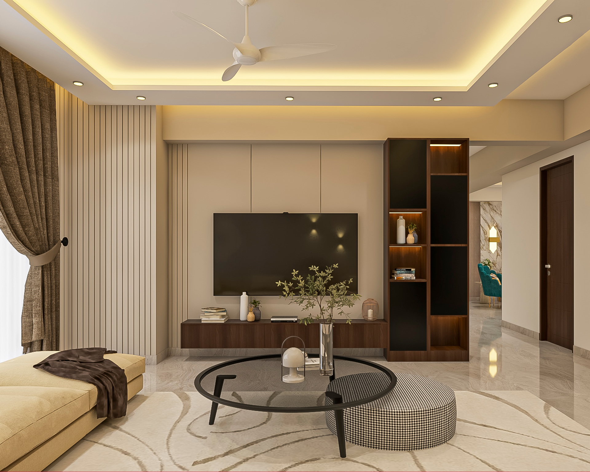 Classic Spacious Wall-Mounted TV Unit With Storage Shelves | Livspace