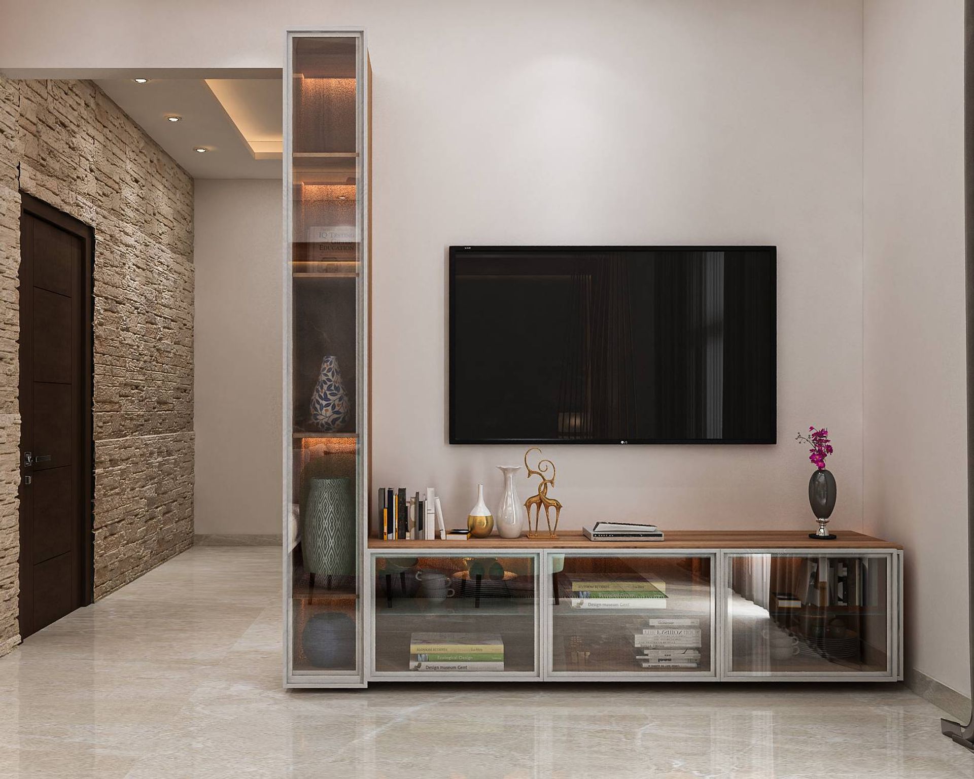 Modern Spacious TV Unit Design With Subtle Colour Scheme | Livspace