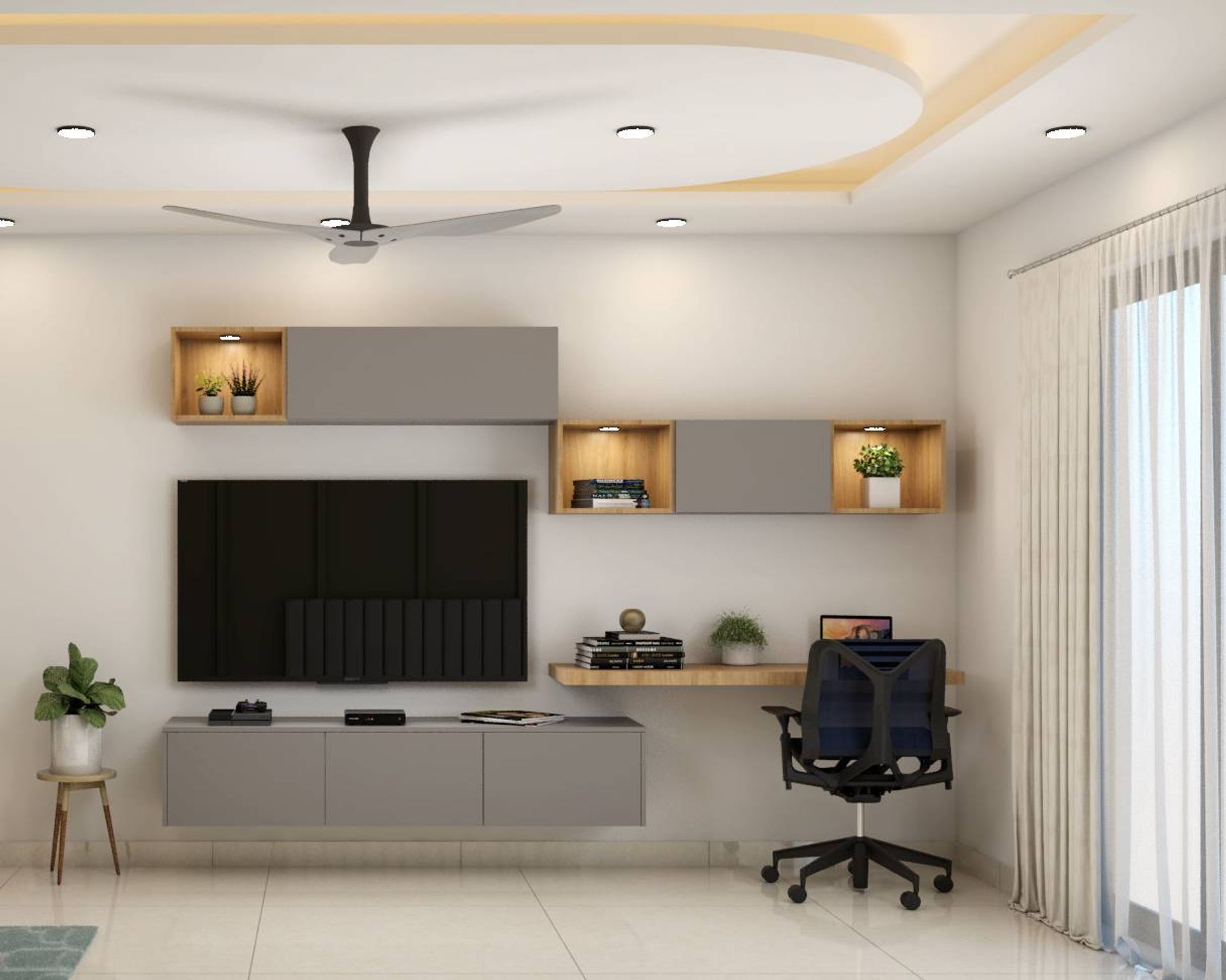 Modern Grey Toned TV Unit Design With Storage Space | Livspace