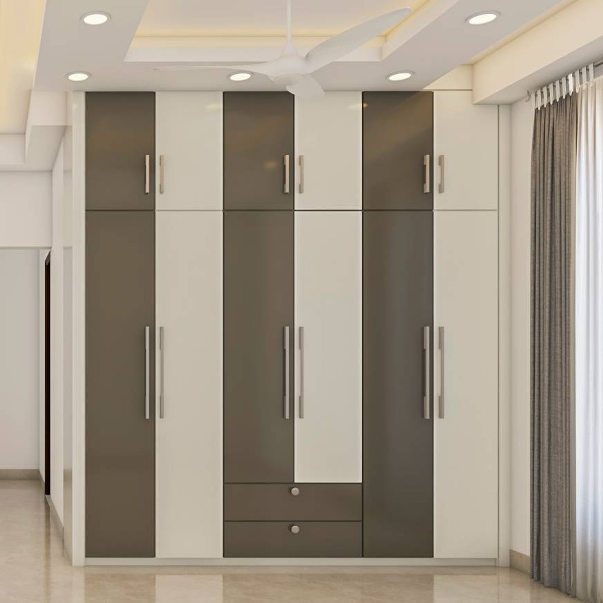 Dual Toned Modern Wardrobe With Loft Space | Livspace