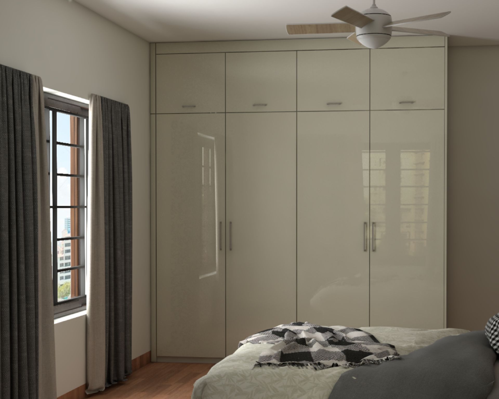 Modern Compact Wardrobe Design With Glossy Shutters | Livspace