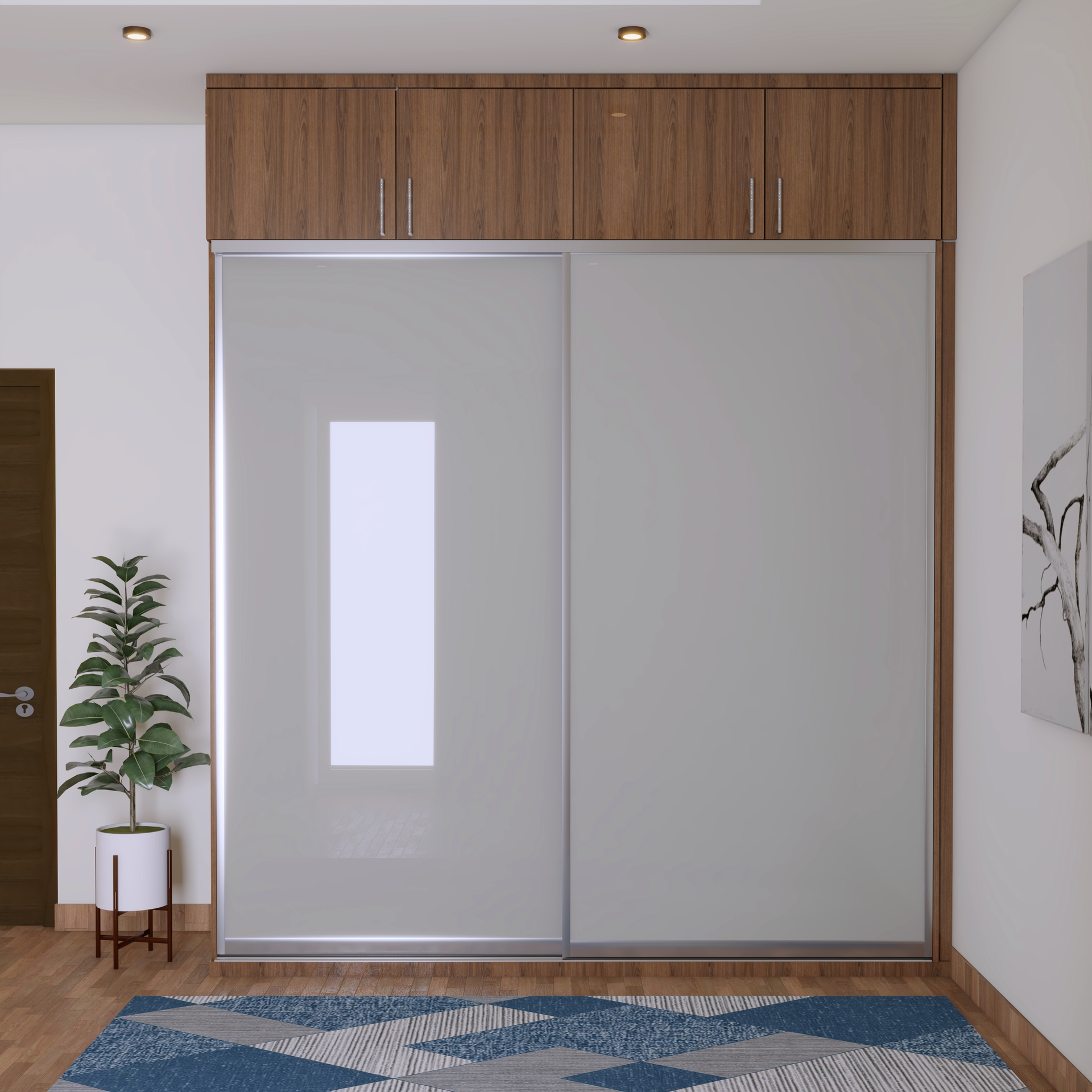 Modern Wardrobe Design with Surface Mounted Ceiling Lights | Livspace