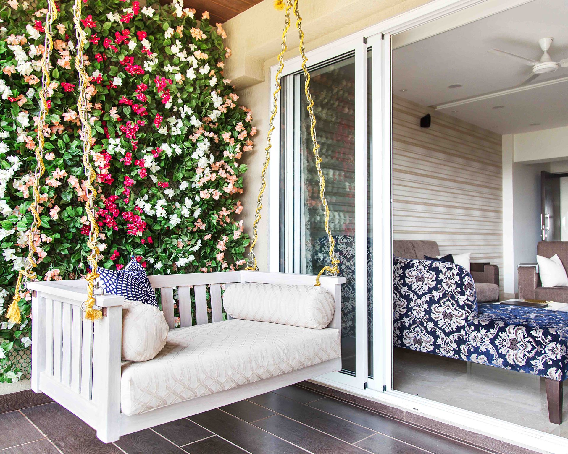 Contemporary Modern Balcony Design with Wall Planter and White Swing ...