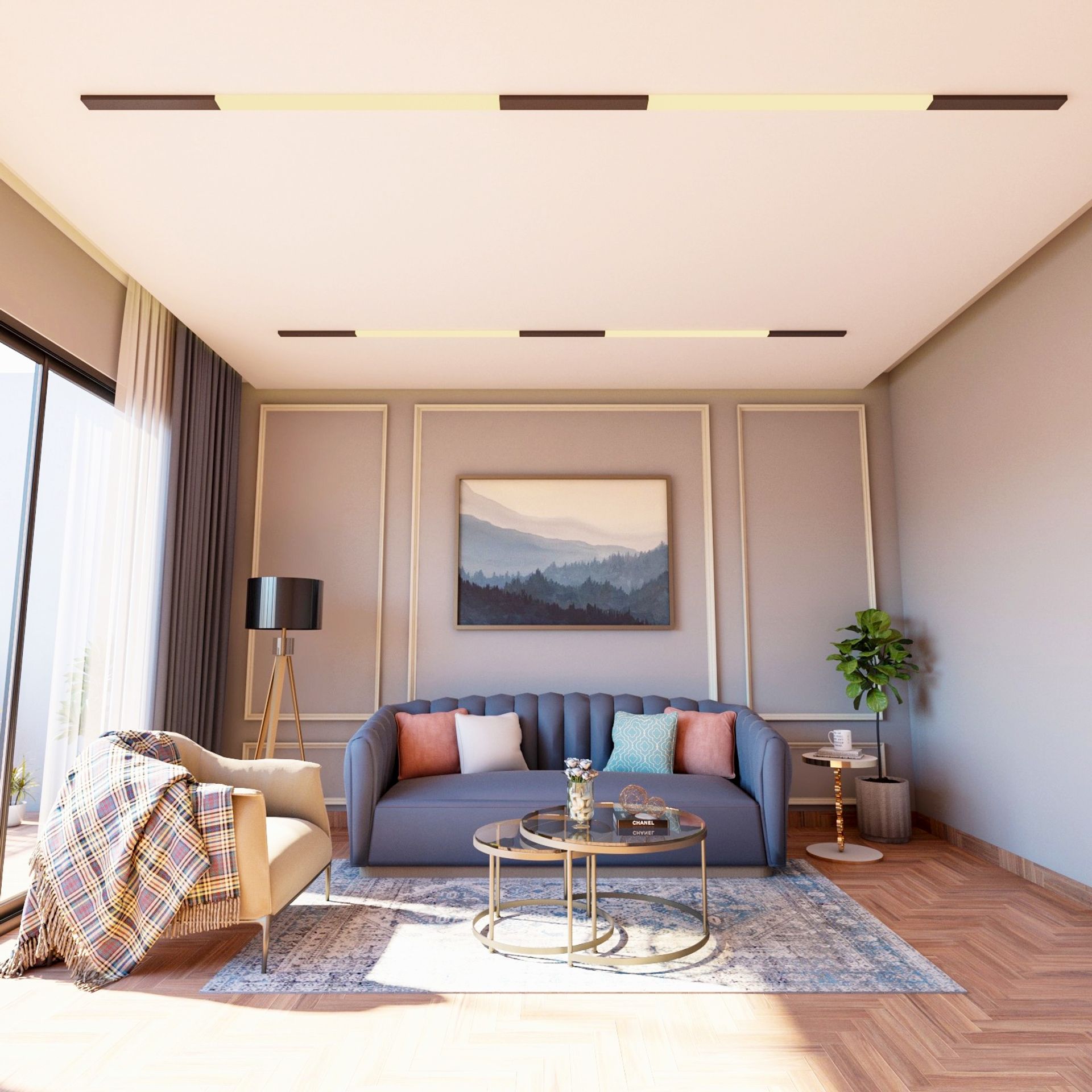 Single-Layered Gypsum Ceiling Design With Strip Lighting | Livspace