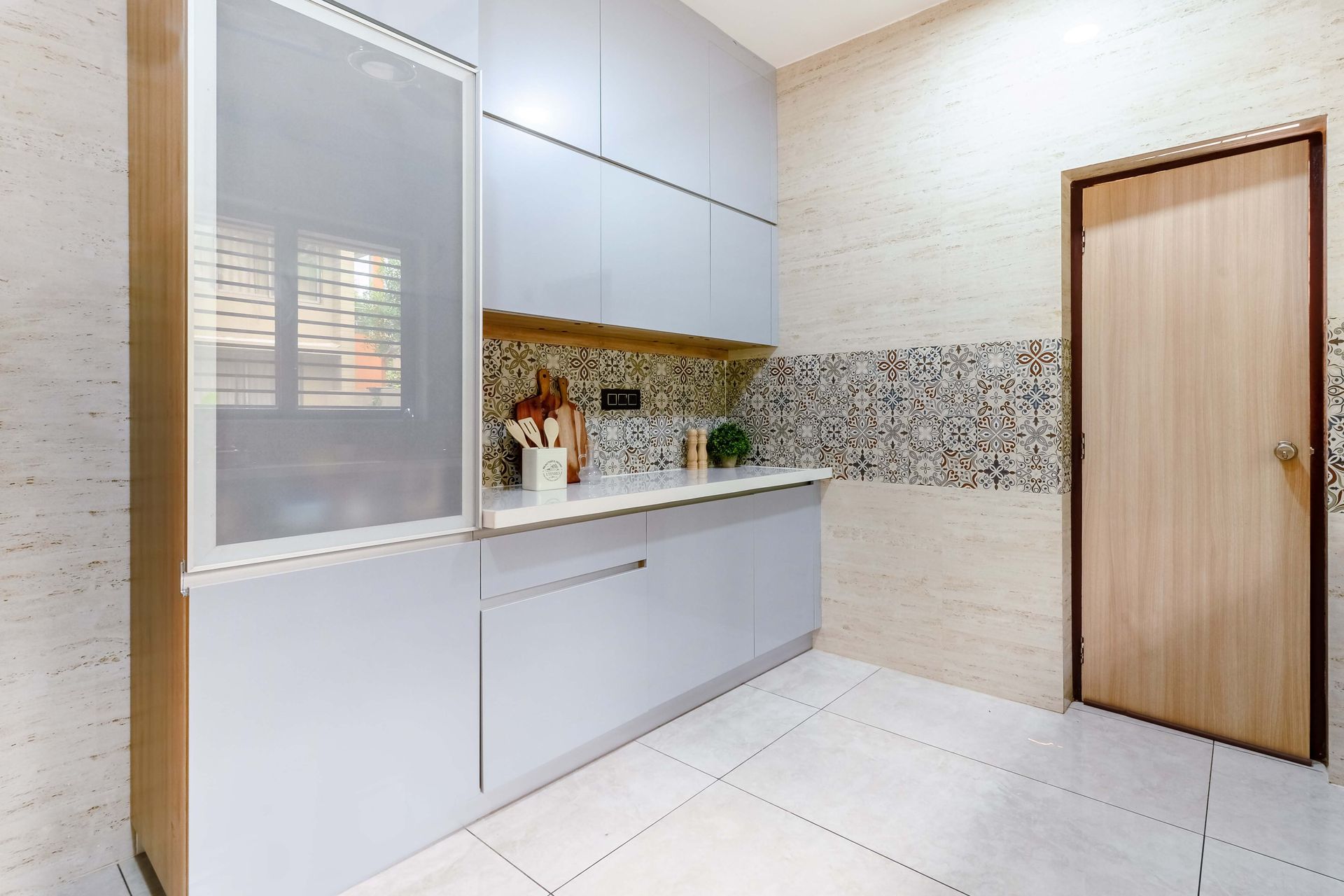 3-BHK Flat In Ahmedabad With Glossy Light Blue Parallel Kitchen Design ...