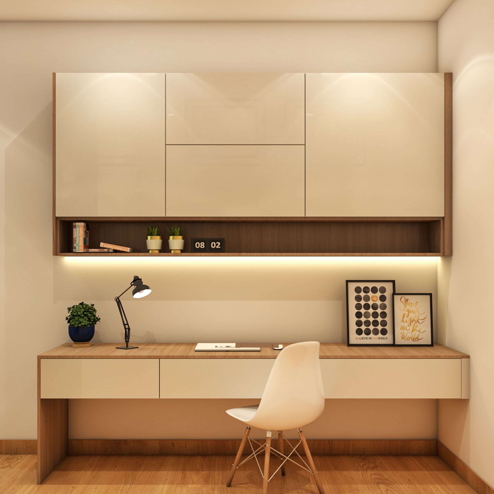 Study Room Design With Champagne And Wood Accents | Livspace