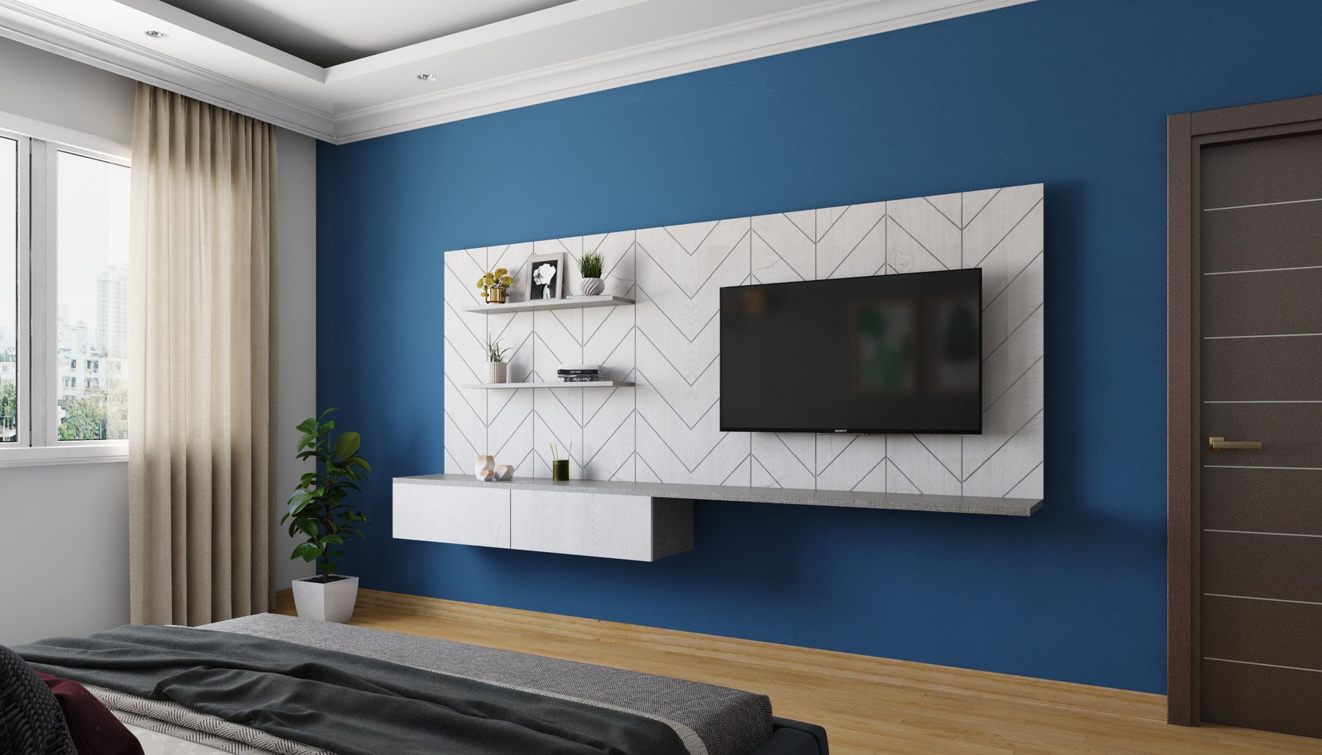 Oak Endgrain Delight Mid-century Modern TV Unit Design with Storage ...