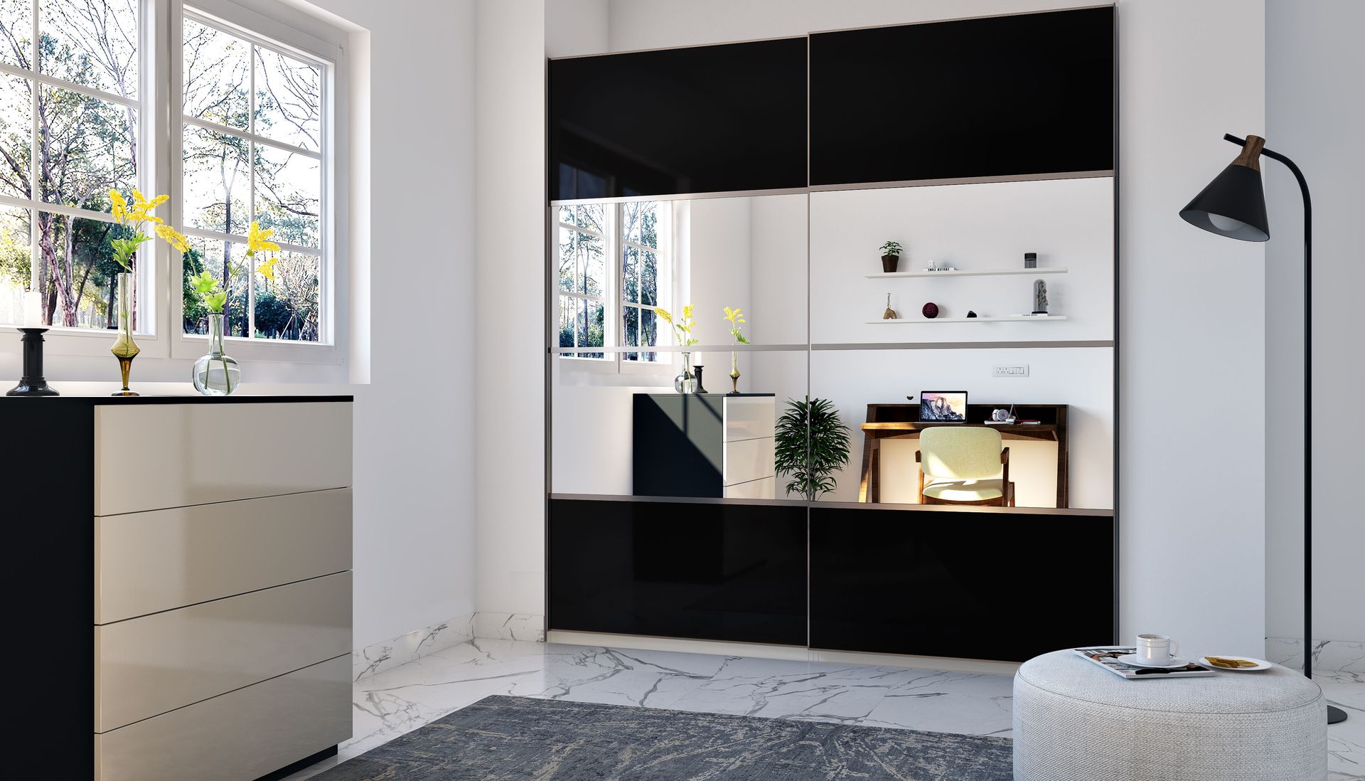 Black Sliding Wardrobe with Glossy Acrylic Finish in Modern Wardrobe ...