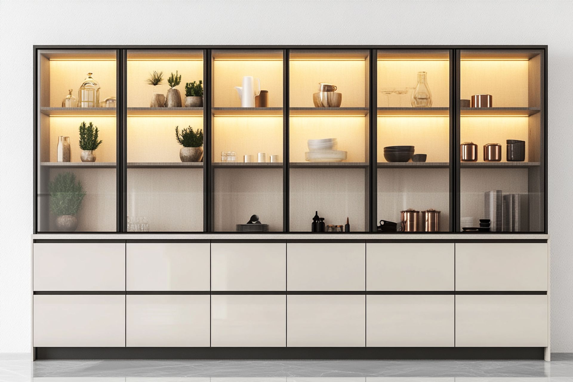 Functional and Modern Crockery Unit Design: Glass Doors and Drawers ...