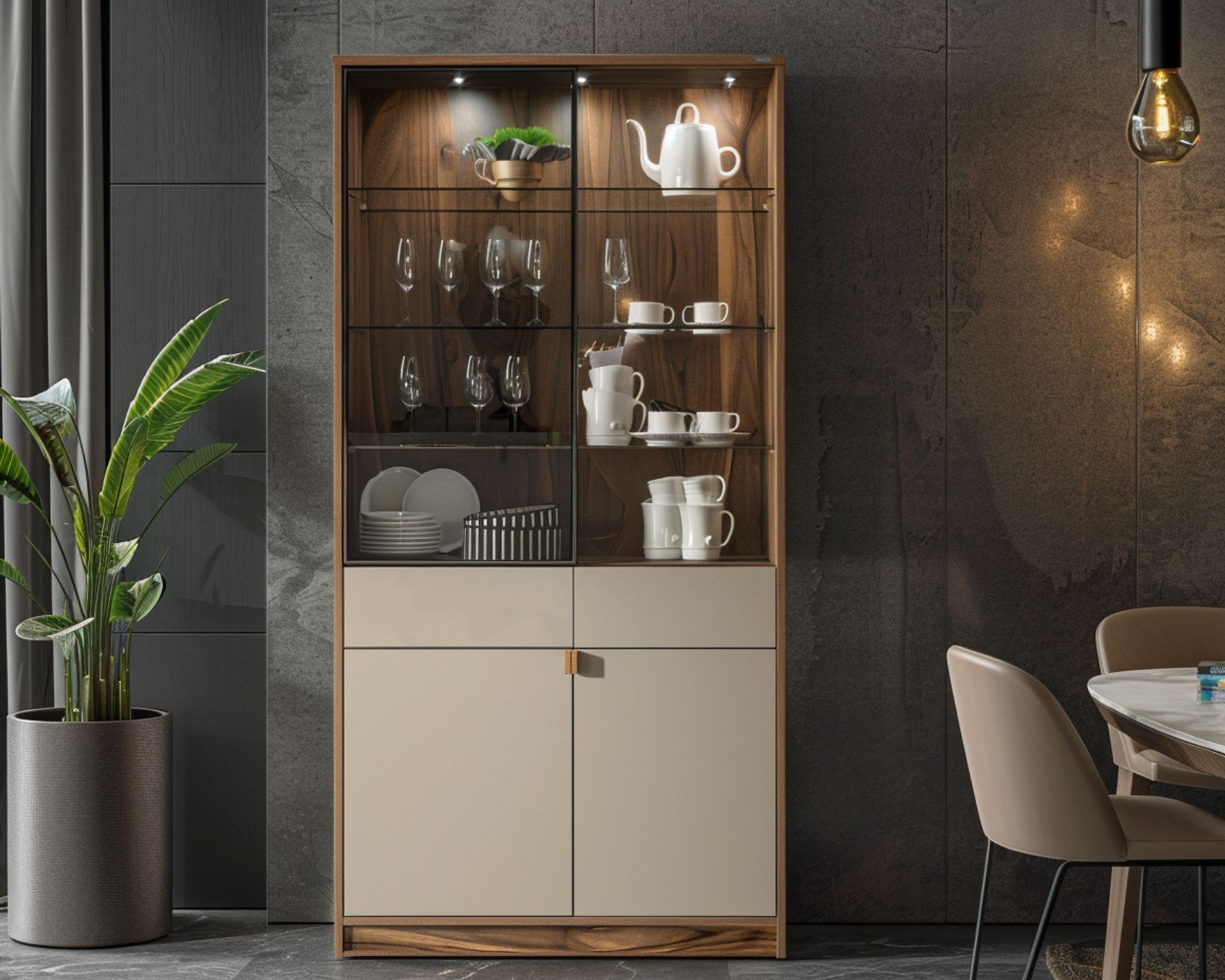 Crockery Unit Design with Tall Unit and Drawer in Scandinavian Style ...