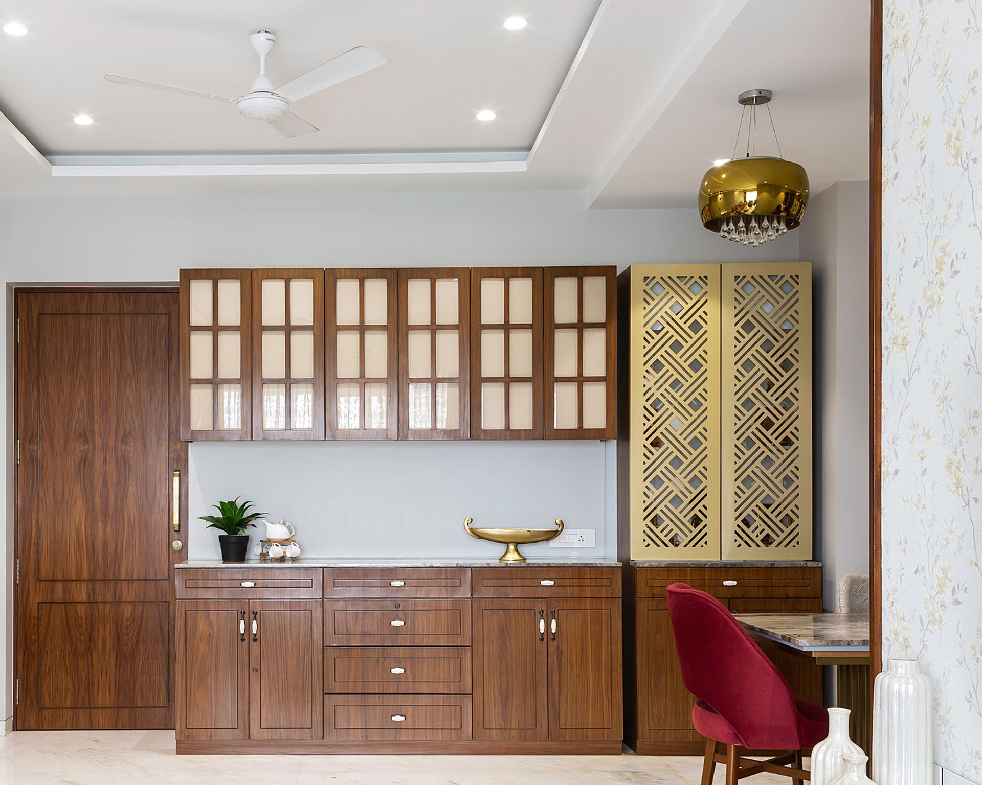 Stylish Indian Traditional Crockery Unit Design with Built-In Storage ...