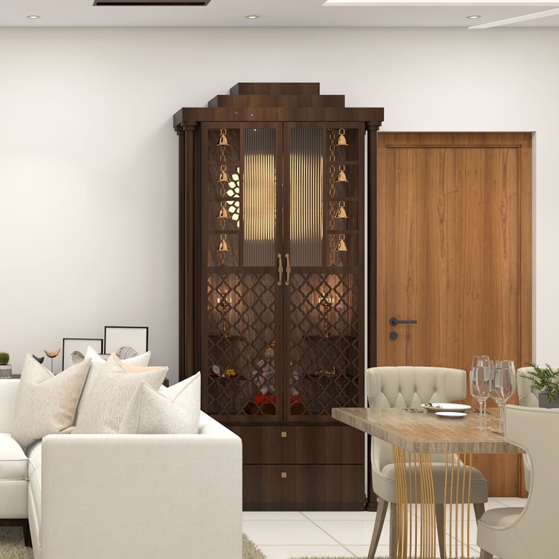 Modern Floor-Mount Pooja Unit Design with Storage Drawers and Mandala ...