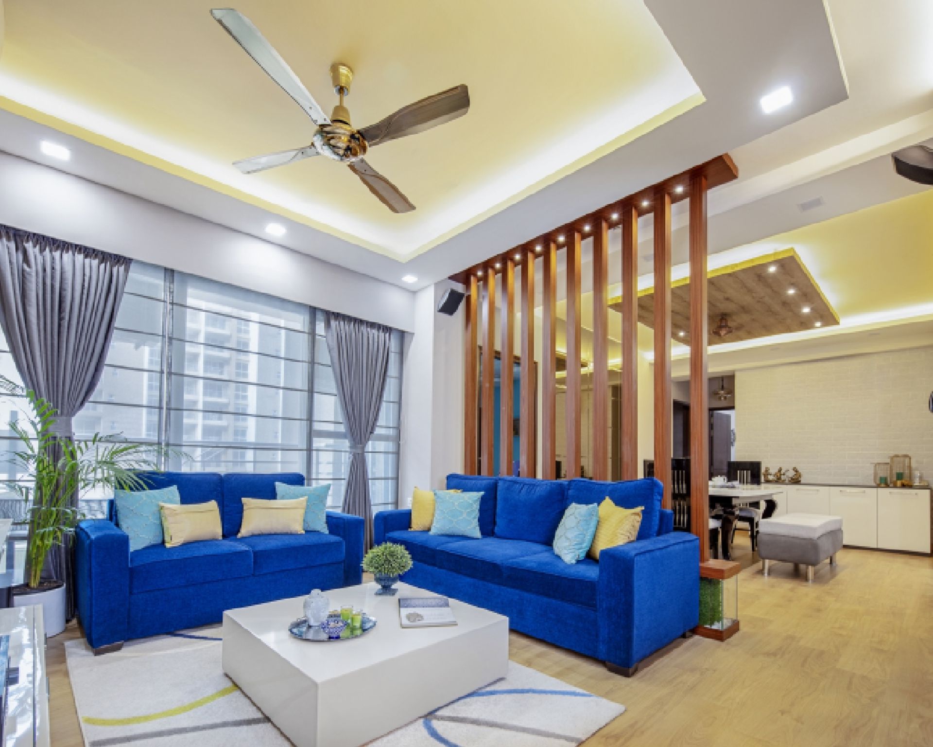 Rectangular False Ceiling Design With Recessed And Cove Lights | Livspace