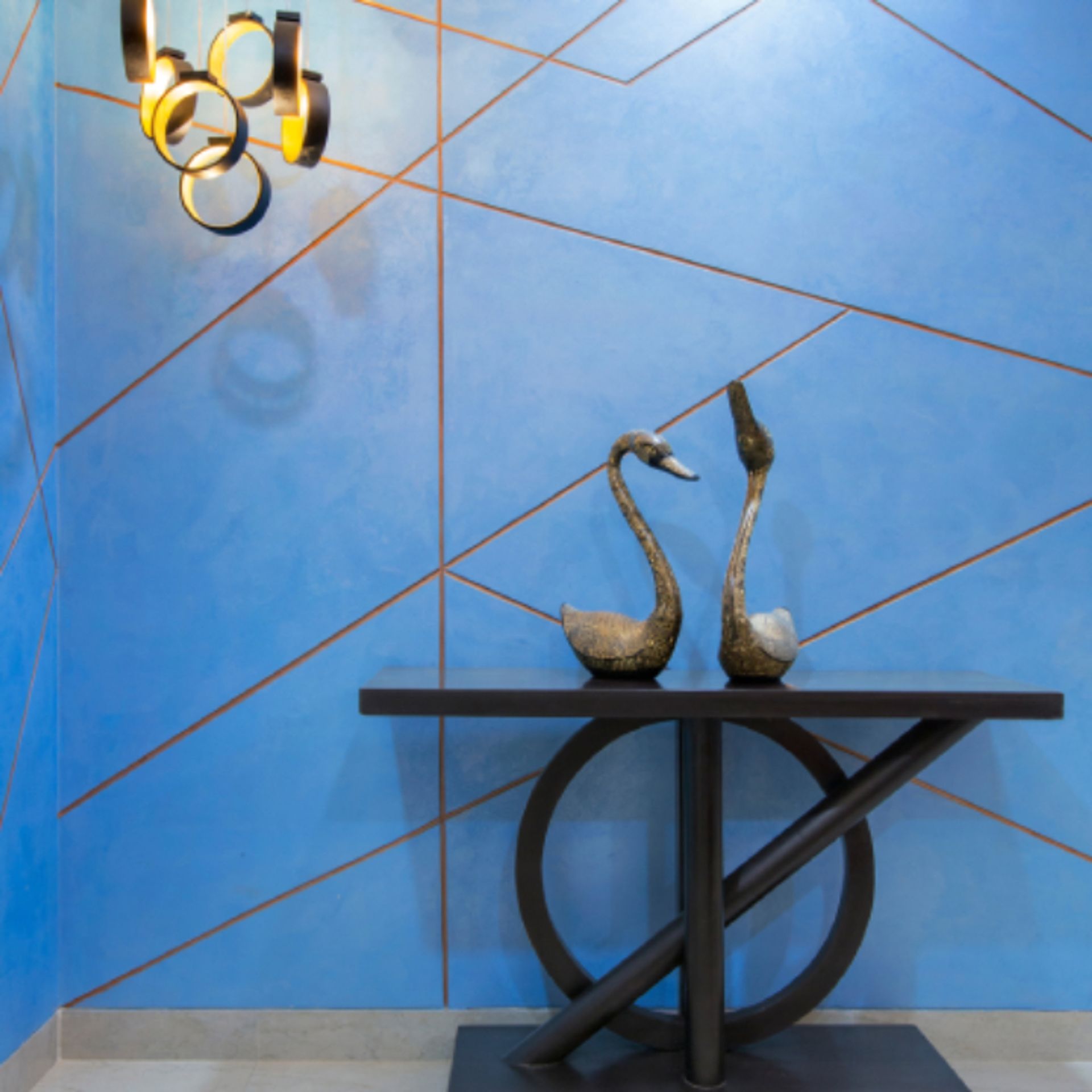 Spacious Foyer Design With Blue Accent Wall | Livspace