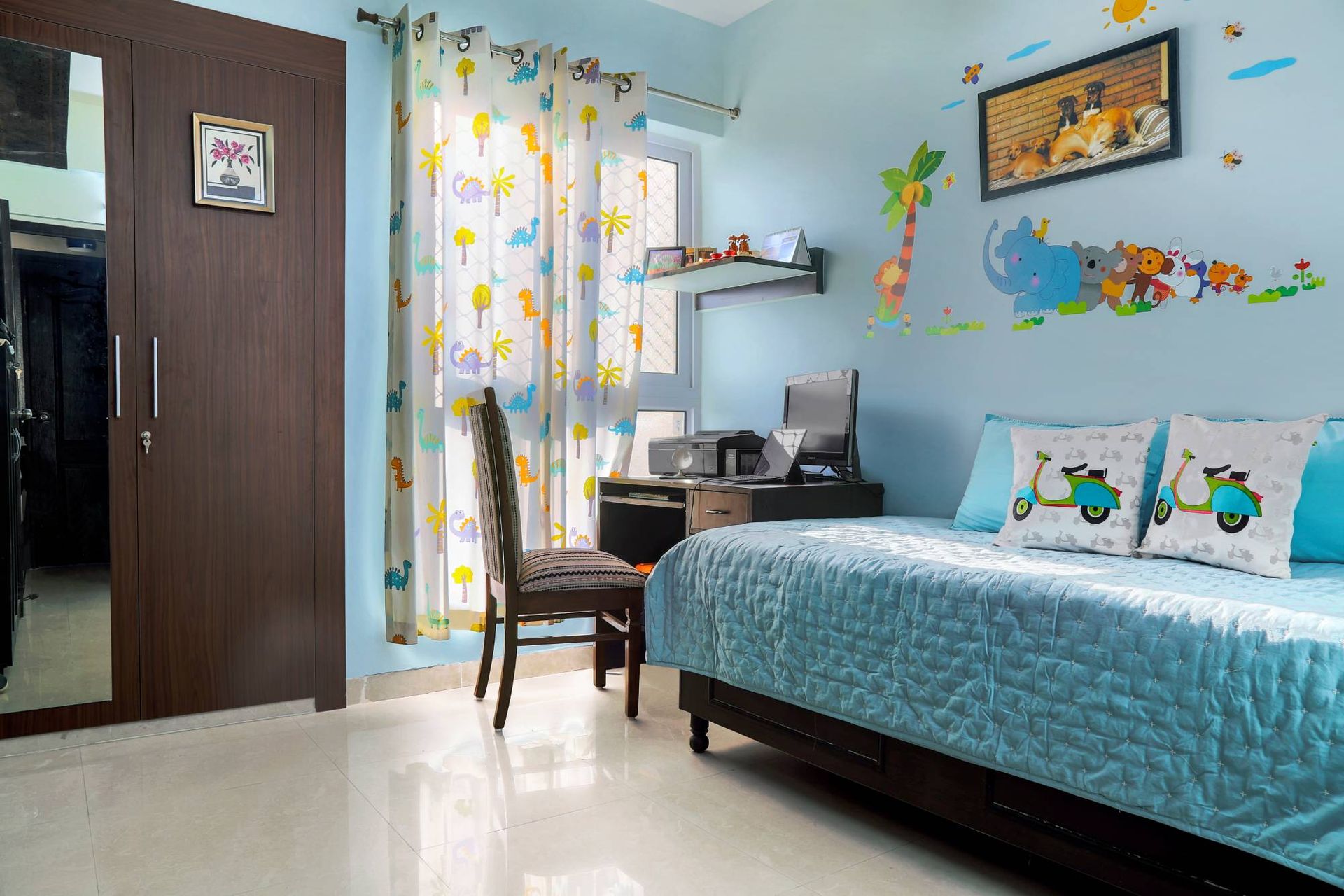 Compact Kid's Bedroom Design A Wooden Study Desk | Livspace