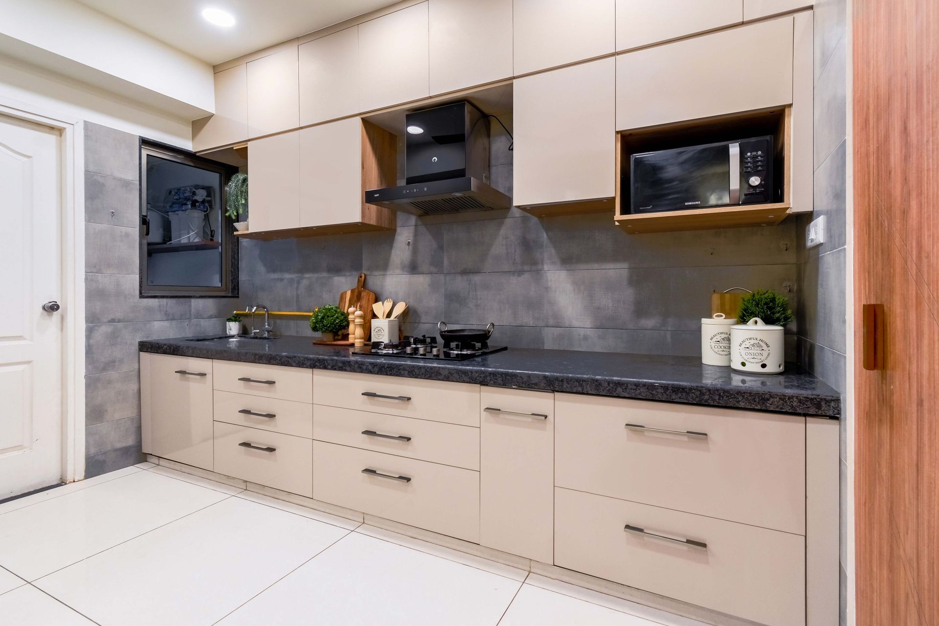 Straight Kitchen Design With A Granite Countertop | Livspace