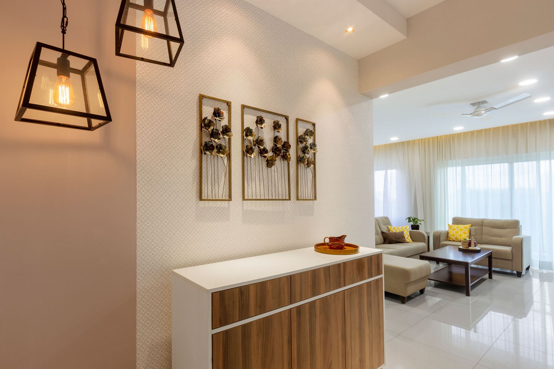 Bangalore 1-BHK Flat Design With An Understated Peach And Beige Foyer ...