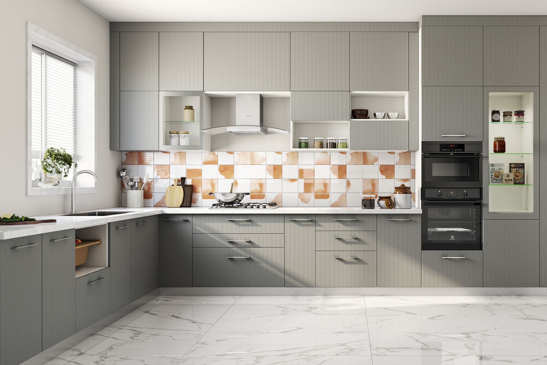 Contemporary Abstract Grid-Patterned Ceramic Wall Tile Design | Livspace