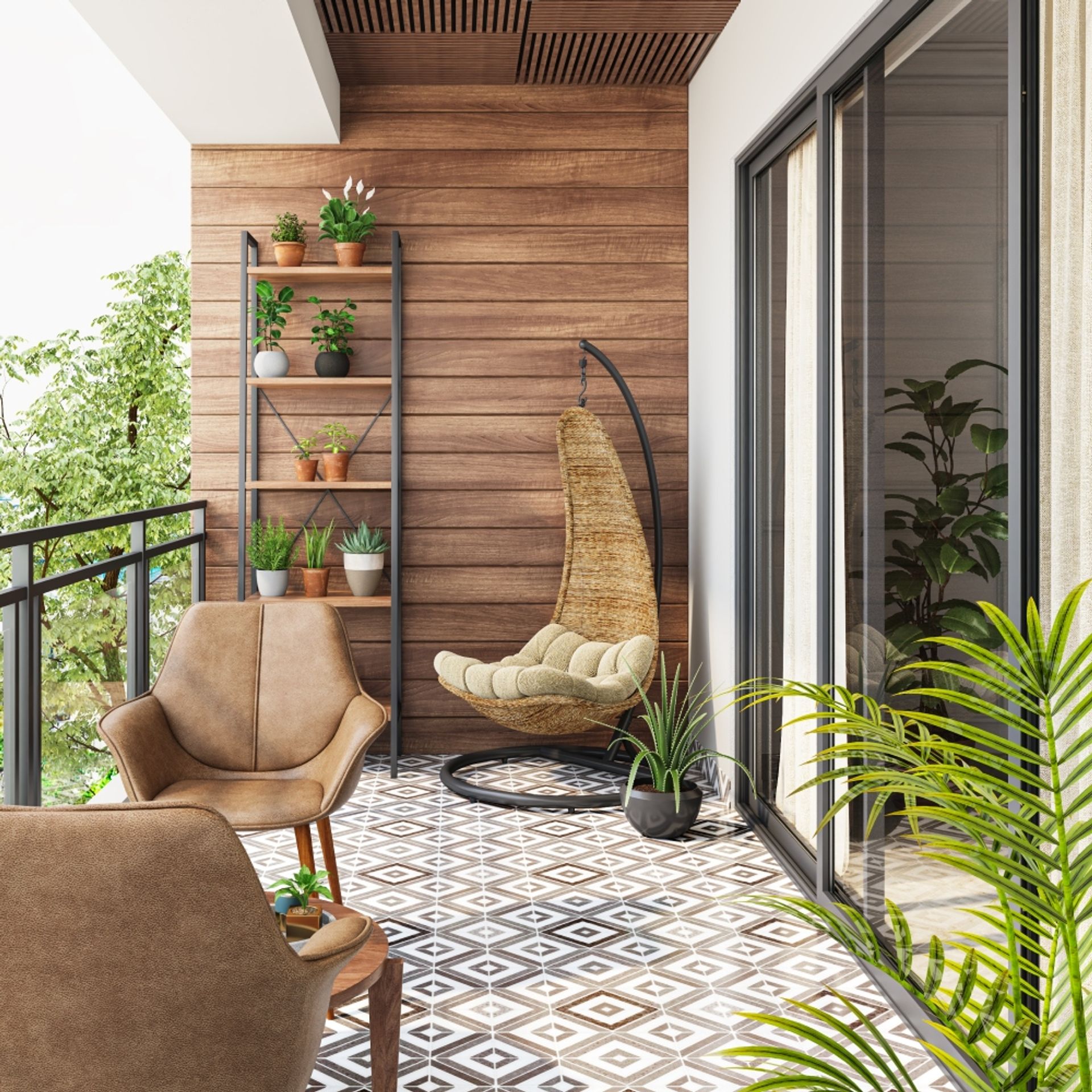 Balcony Flooring Design With Tropical Aesthetics | Livspace