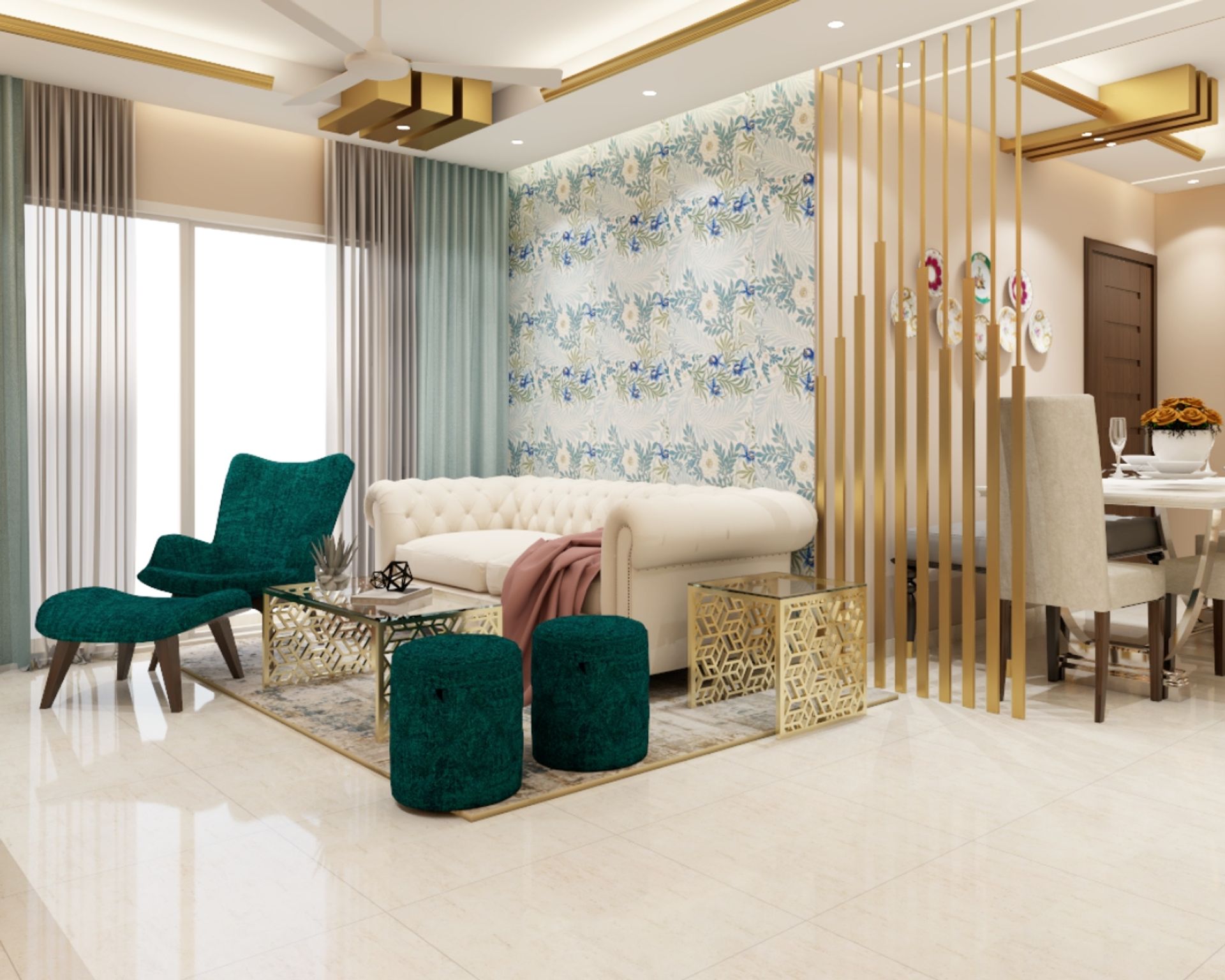 Off-White Square Flooring Design With Contemporary Aesthetic | Livspace