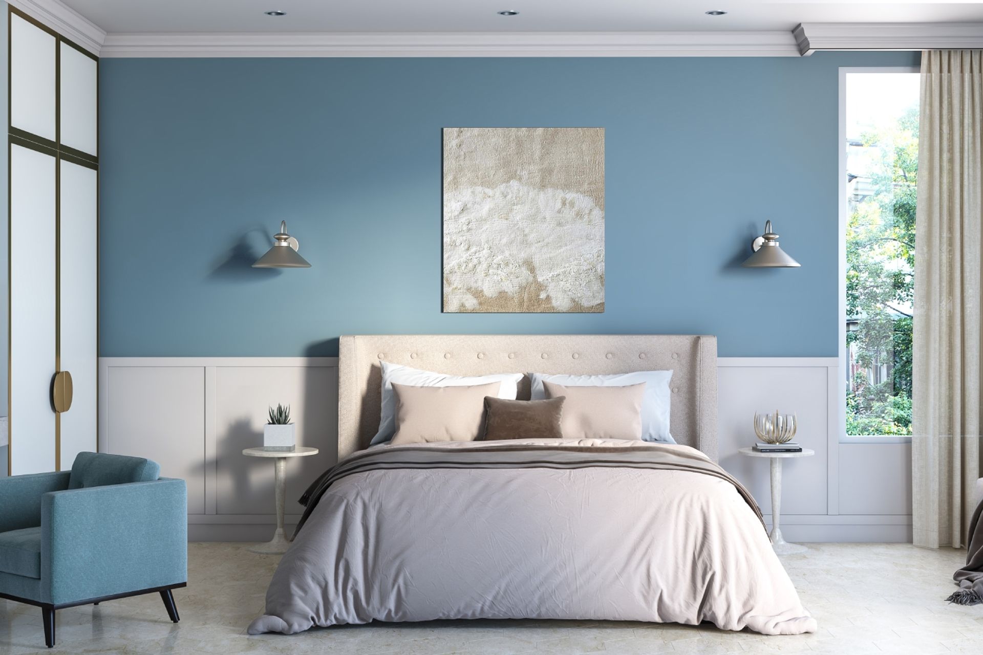Blue Coastal Bedroom Wall Paint Design | Livspace