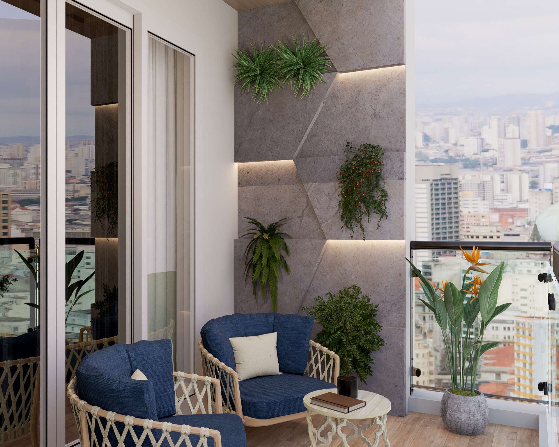 Spacious Blue And White Balcony Design | Livspace