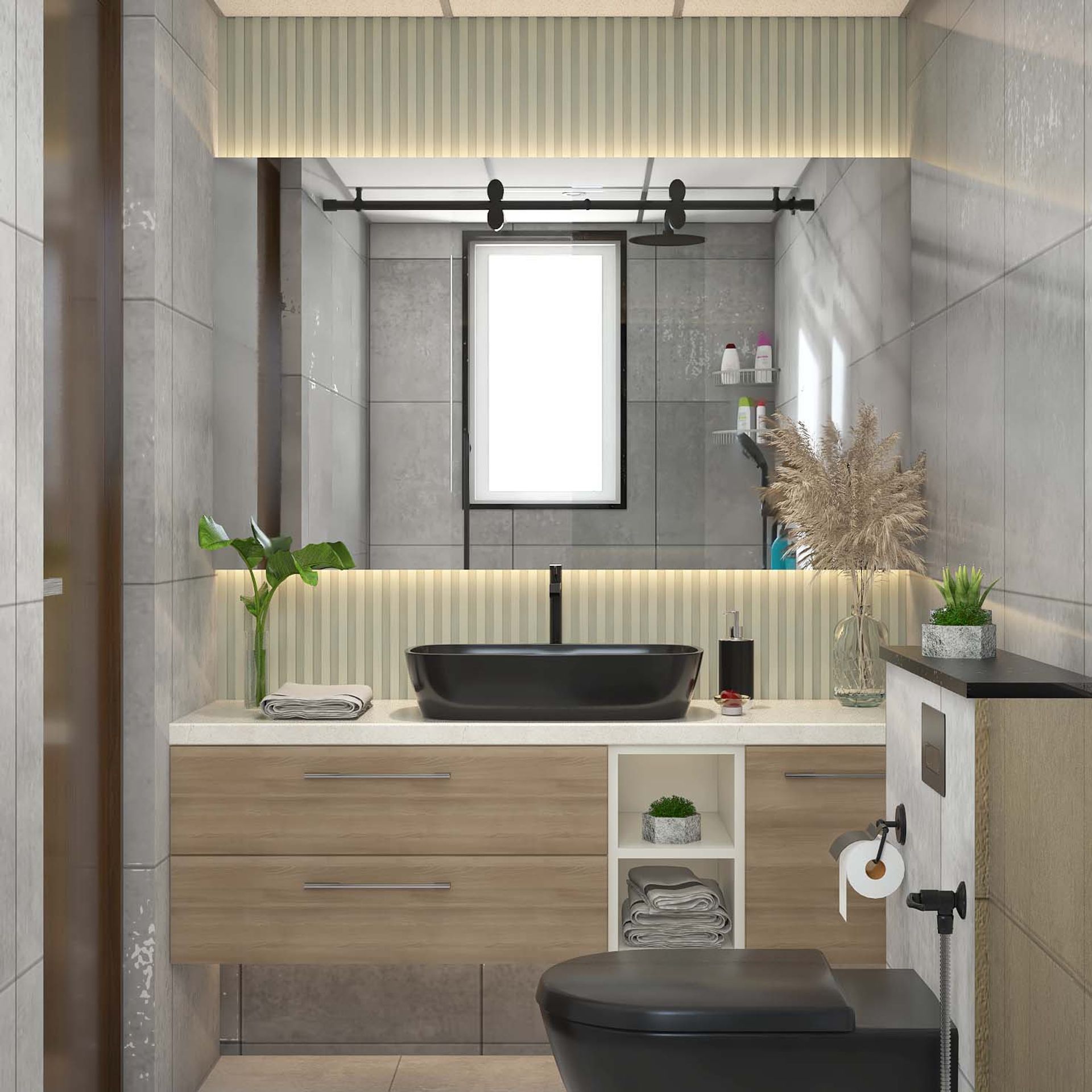 Spacious Bathroom Design With Wall-Mounted Storage | Livspace