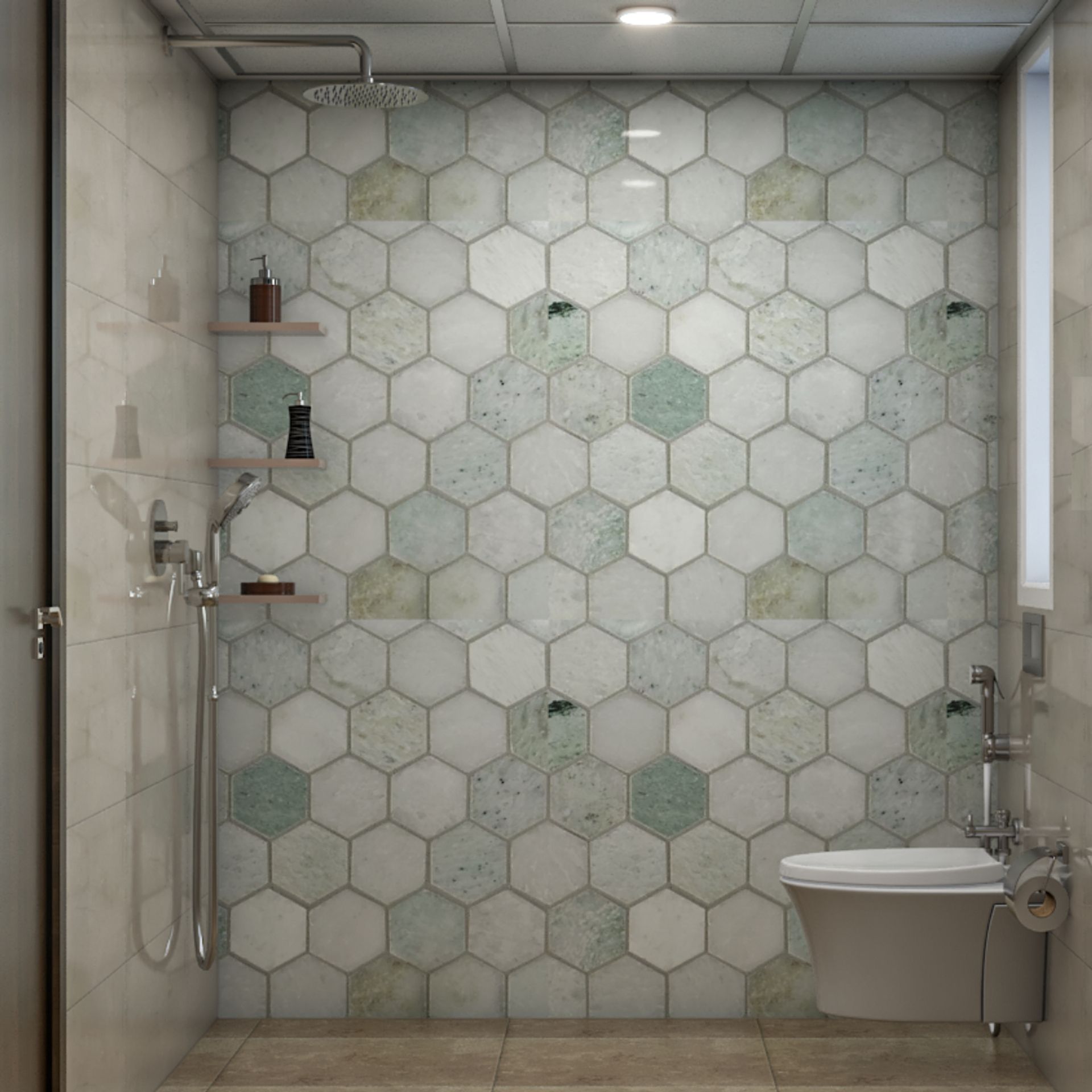 Compact Washroom Design With A Glossy Laminate Finish | Livspace