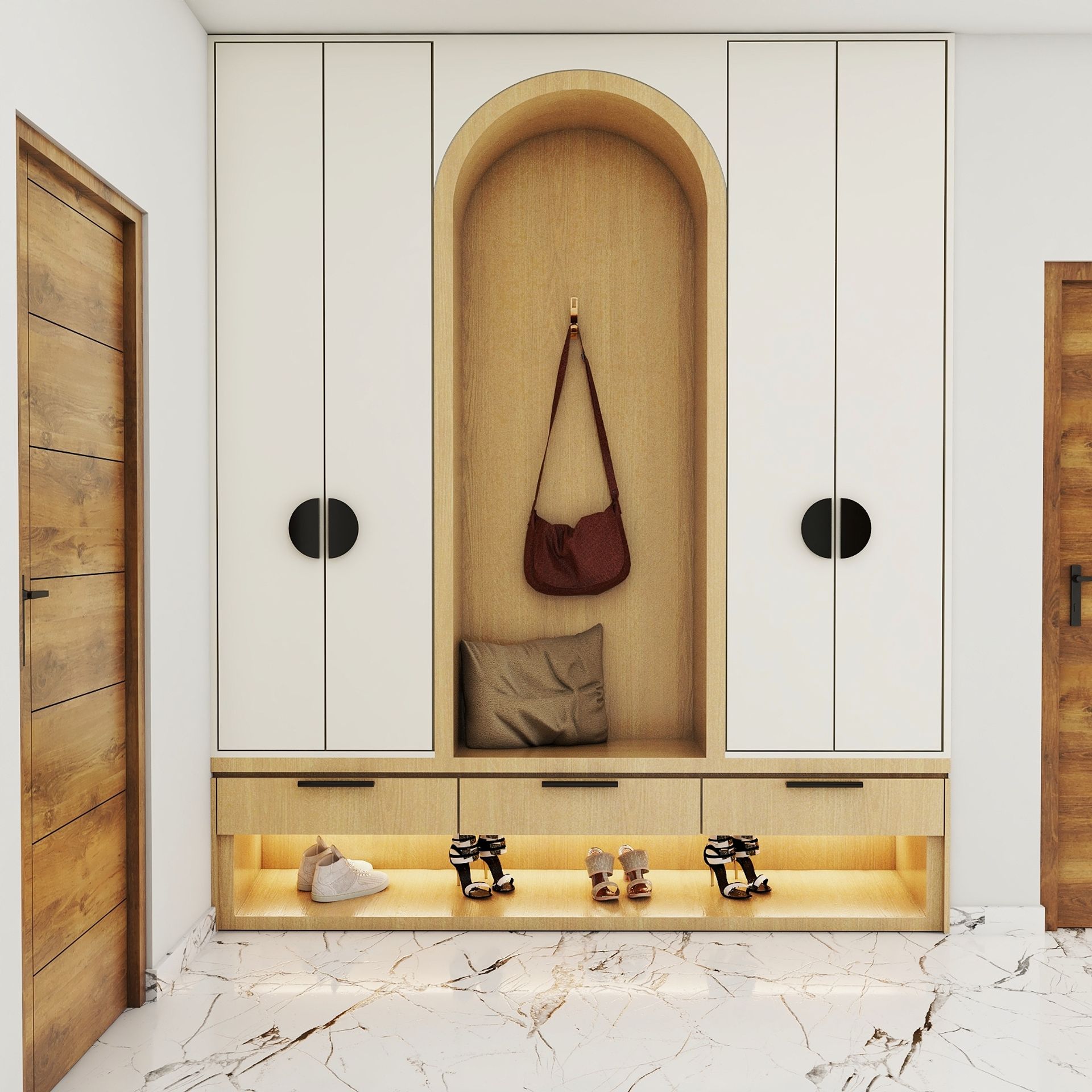 Compact Foyer Design With Storage Unit | Livspace