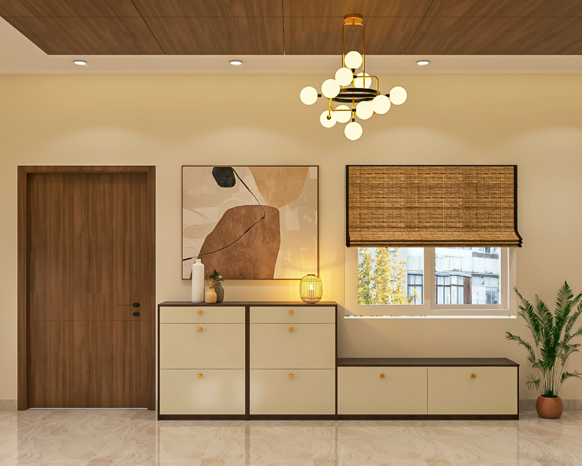 Compact Foyer Area Design With 6 Feet-Wide Seating | Livspace