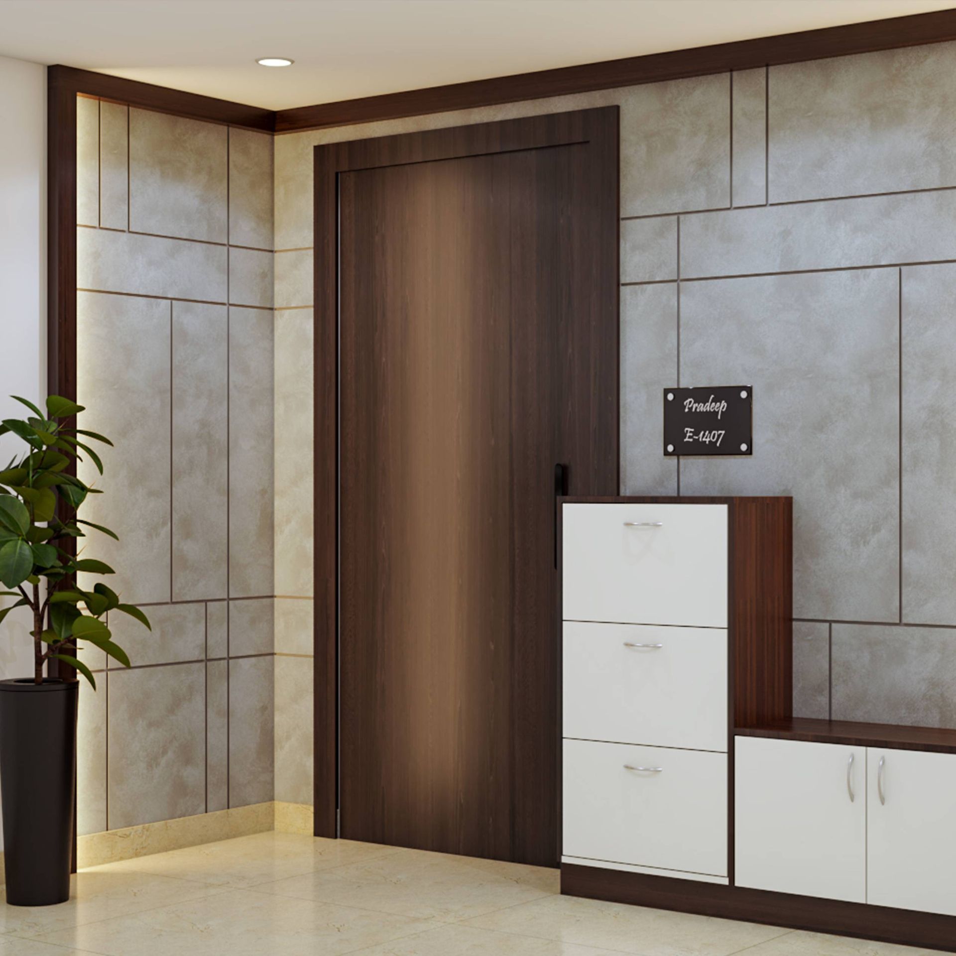 Functional Modern Foyer Design with Lit Edges| Livspace