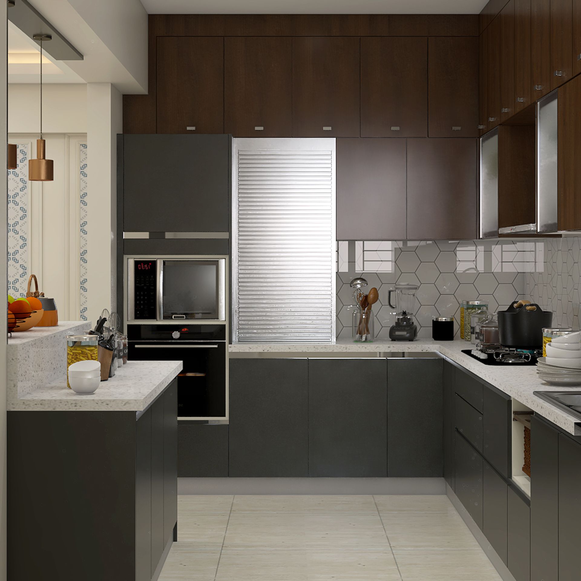 Spacious Modular Open Kitchen Design With Work Triangle | Livspace