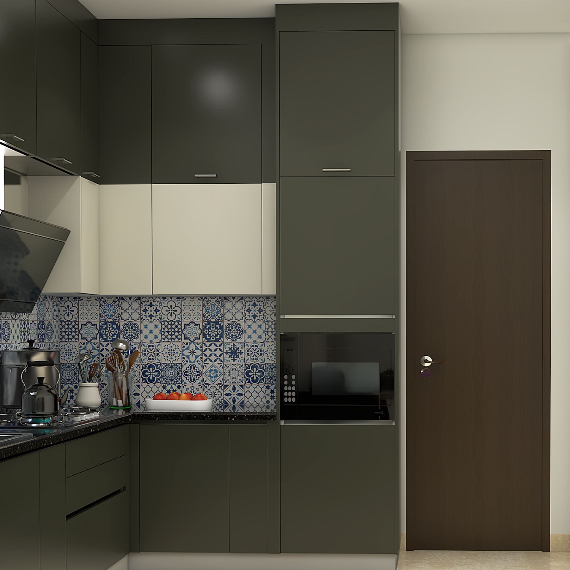 Spacious U-Shaped Modular Kitchen Design With Tall Unit | Livspace