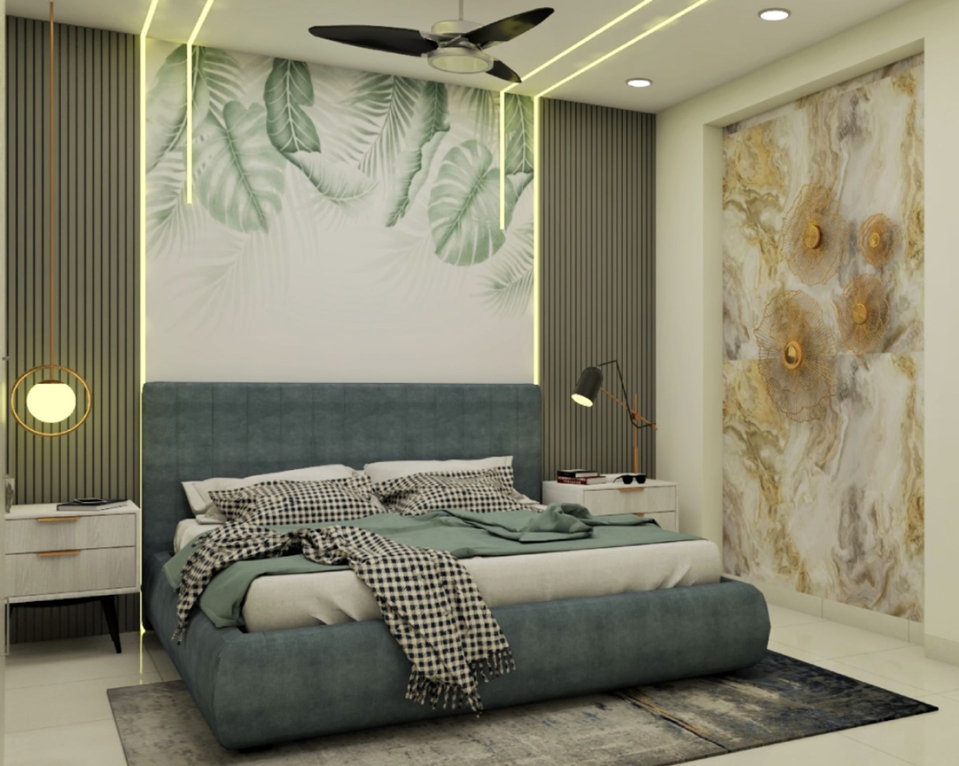 Bedroom Design With Golden Decor | Livspace