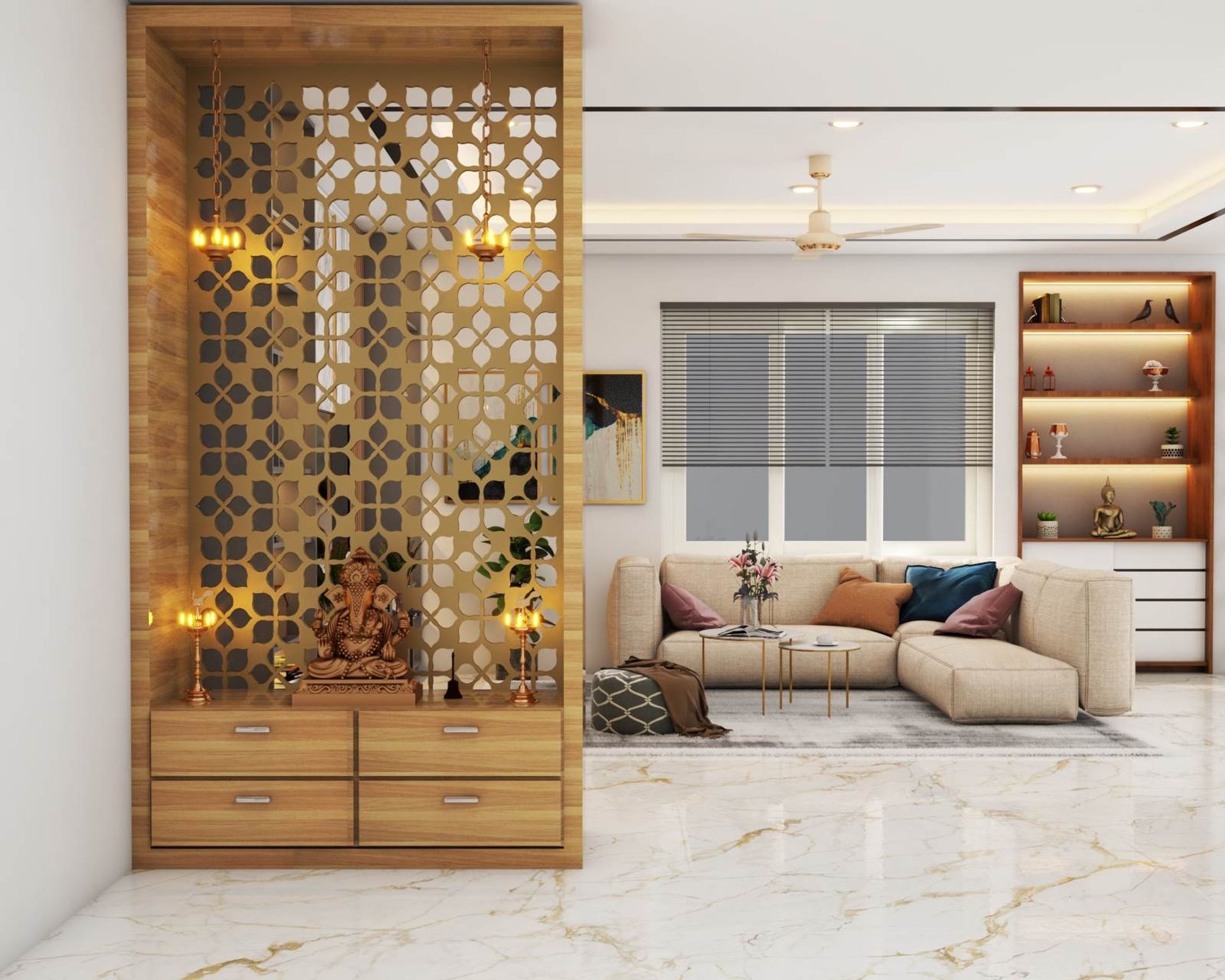 Spacious Pooja Unit Design With Storage | Livspace