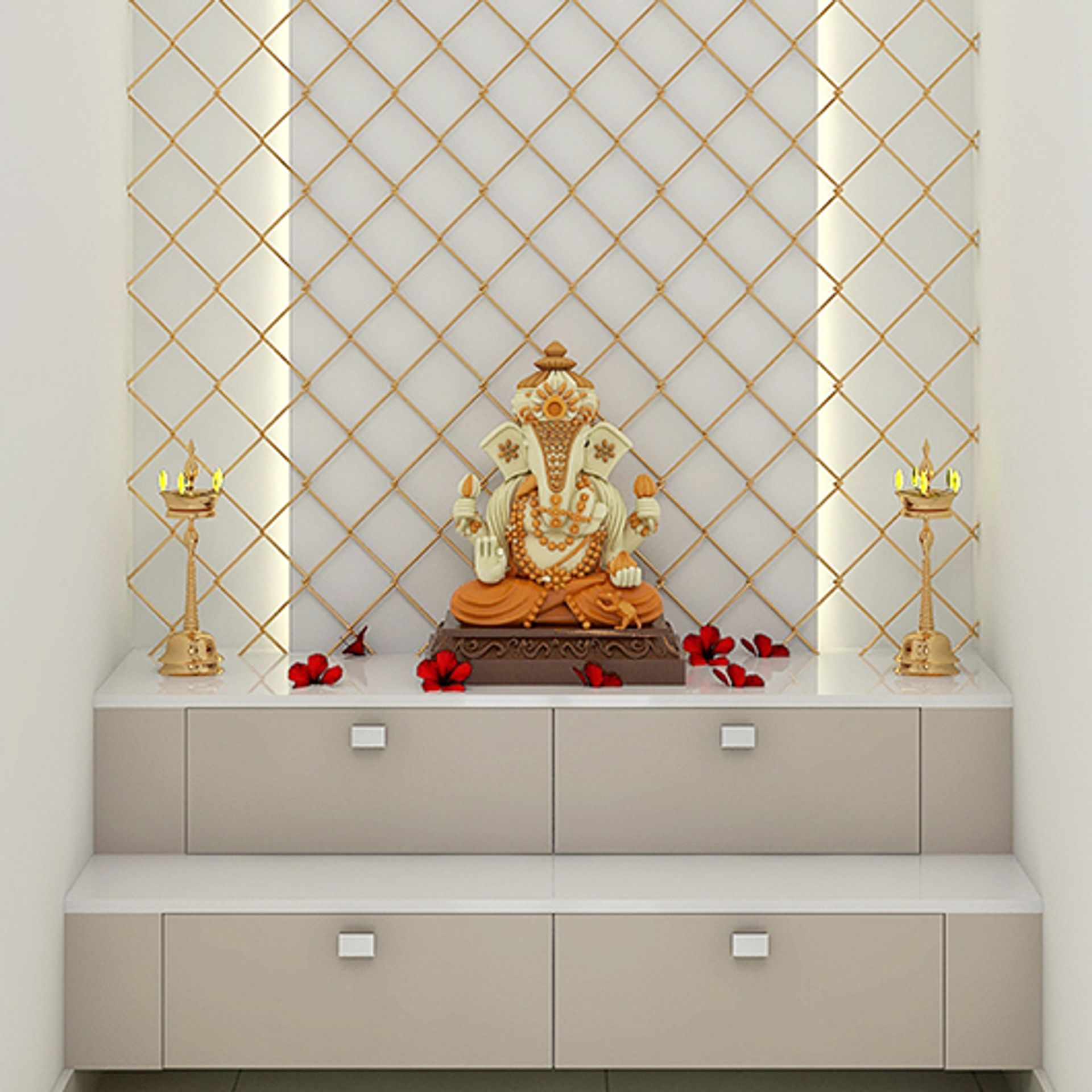 Compact Pooja Unit Design With Wall Pattern | Livspace