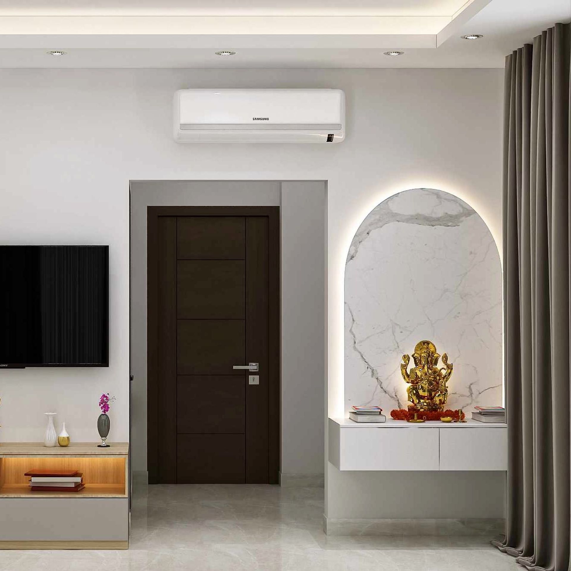 Simple Wall-Mounted Mandir Design For Rental Spaces | Livspace