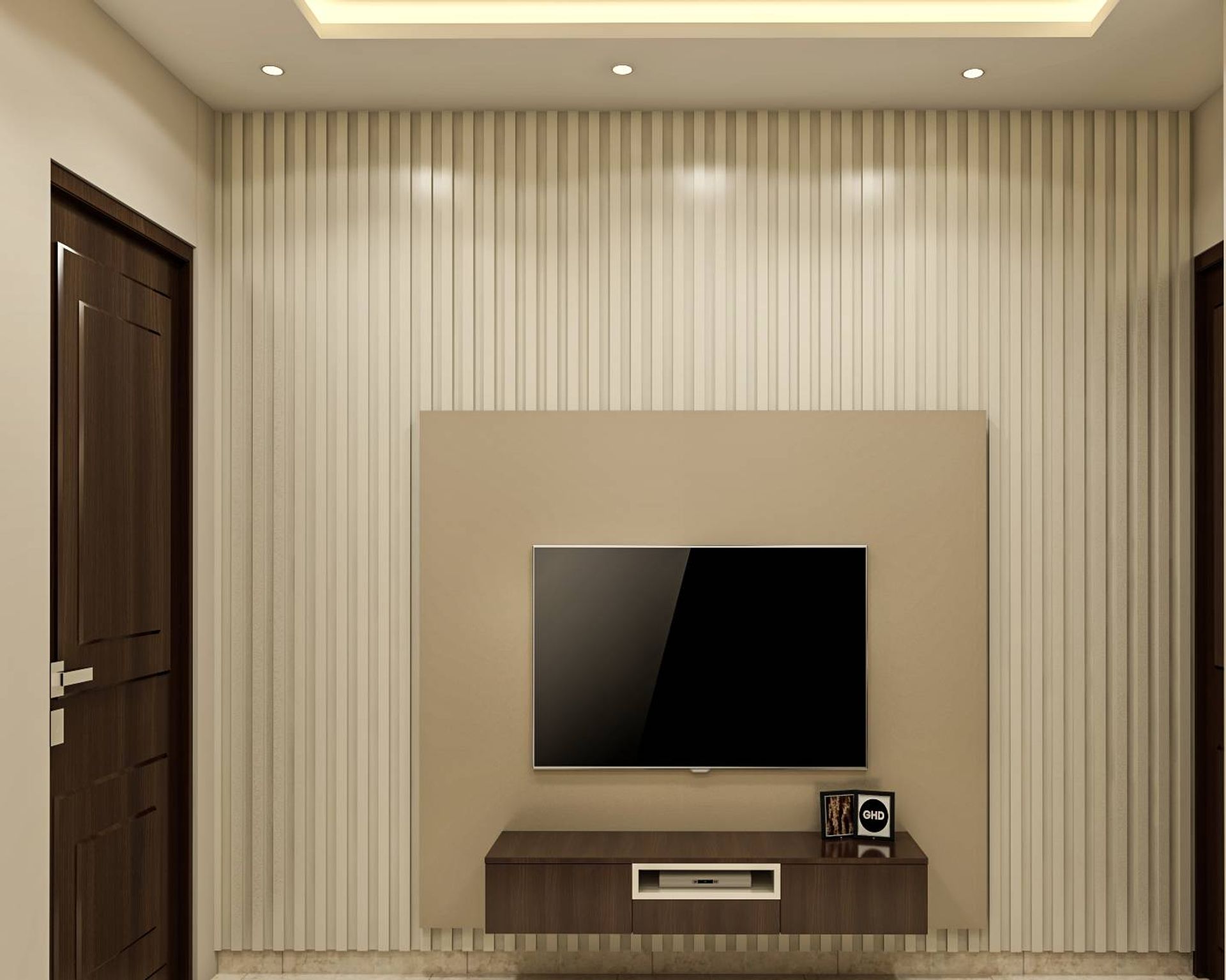 Compact TV Unit With Light Coloured Backdrop | Livspace
