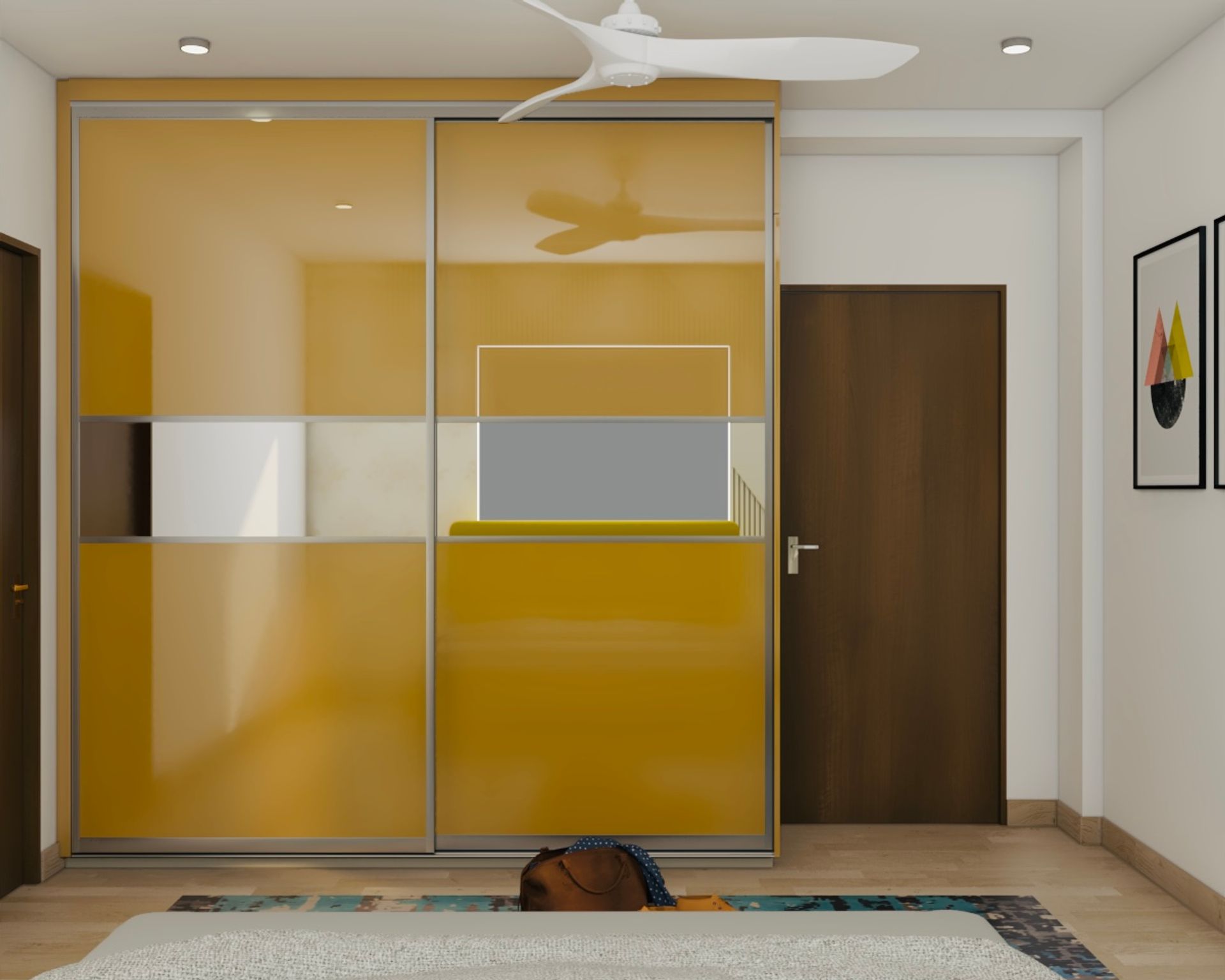 Spacious Sliding Door Wardrobe Design In Glossy Yellow | Livspace