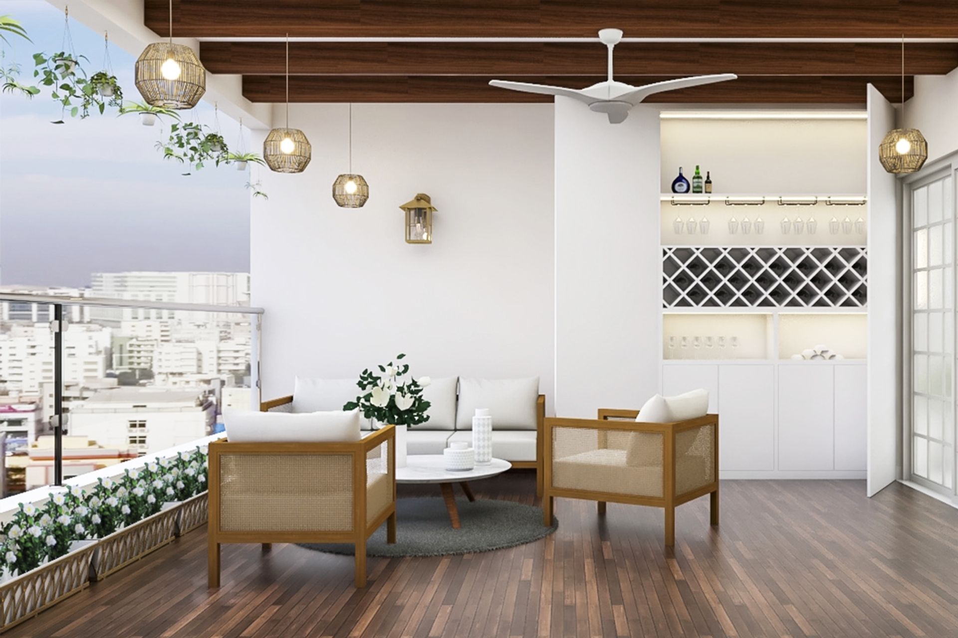 Balcony Design With Stone Cladding Wall | Livspace